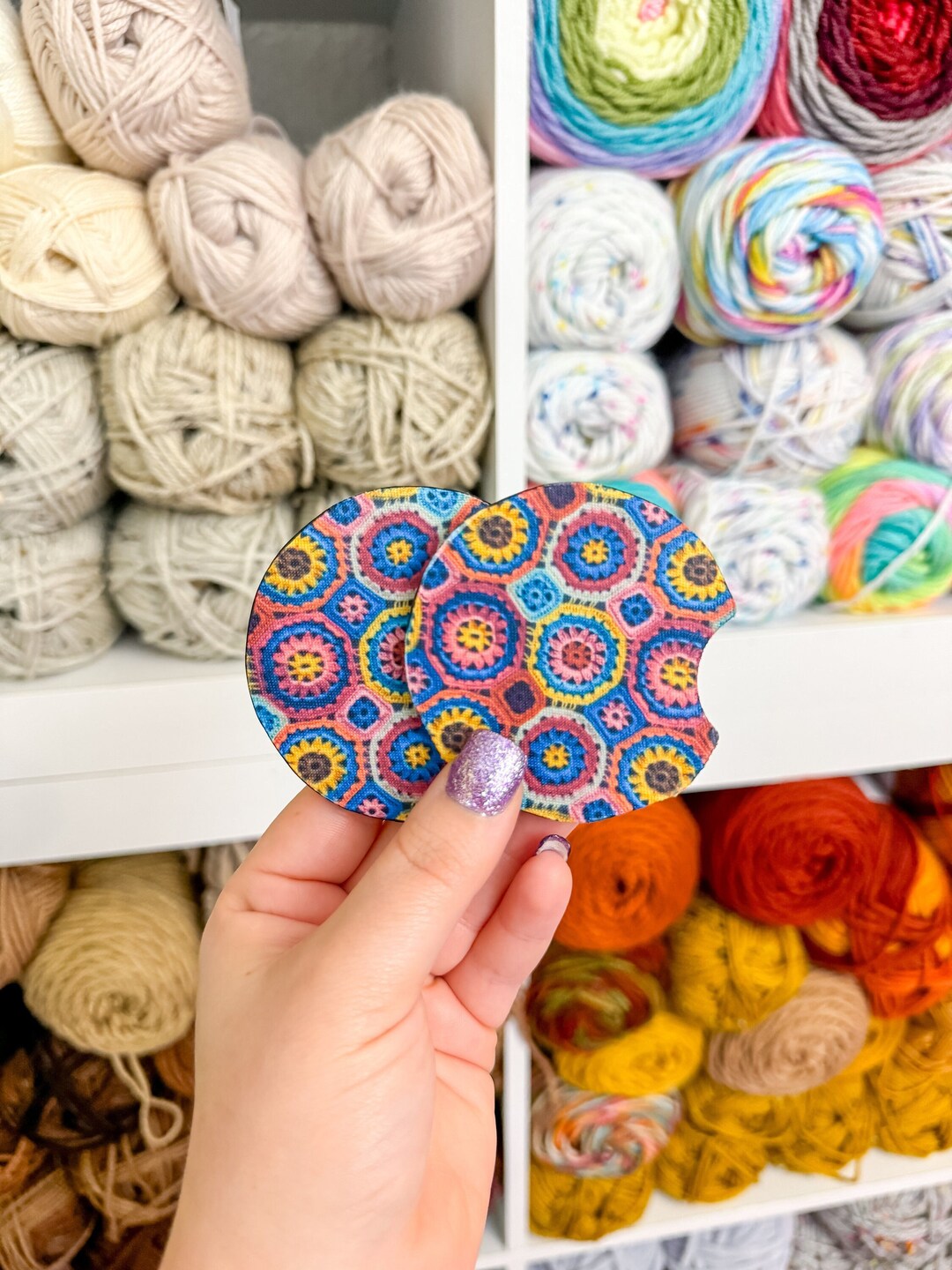 Granny Square Car Coasters, Boho Car Coasters, Set of 2 Car Coasters ...