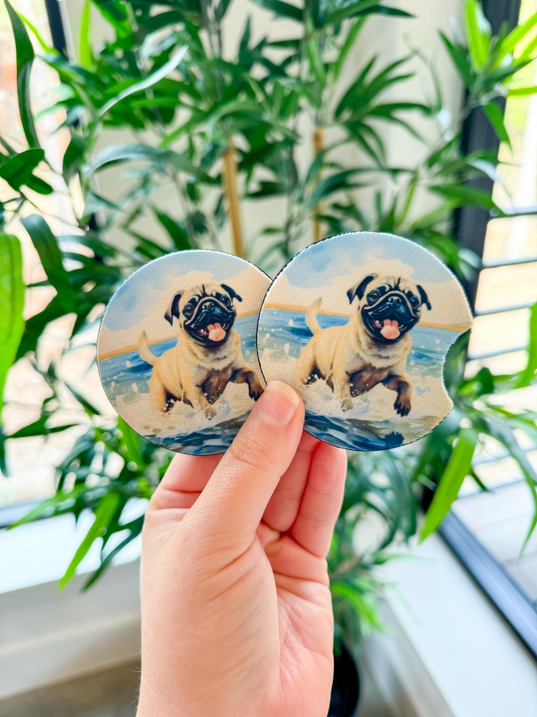 Pug Car Coasters, Dog Car Coasters, Dog Lover Gifts, Set of 2 Car ...