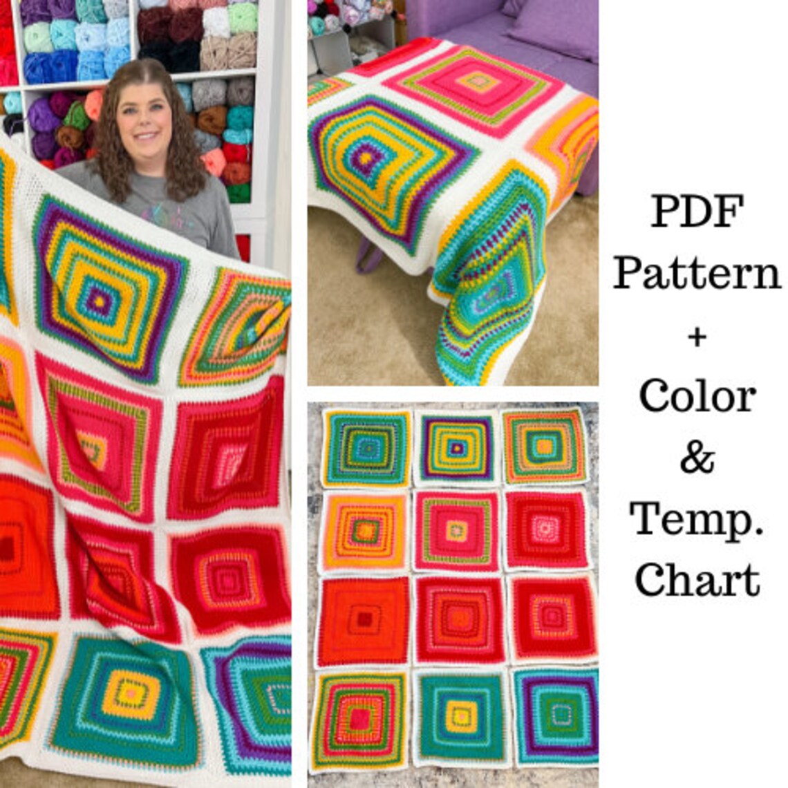 Moss Stitch Square Temperature Blanket Crochet Pattern & Color Chart ...