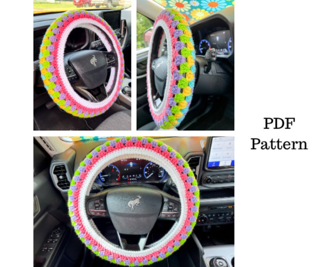 Granny Stripe Steering Wheel Cover Crochet Pattern, Steering Wheel ...