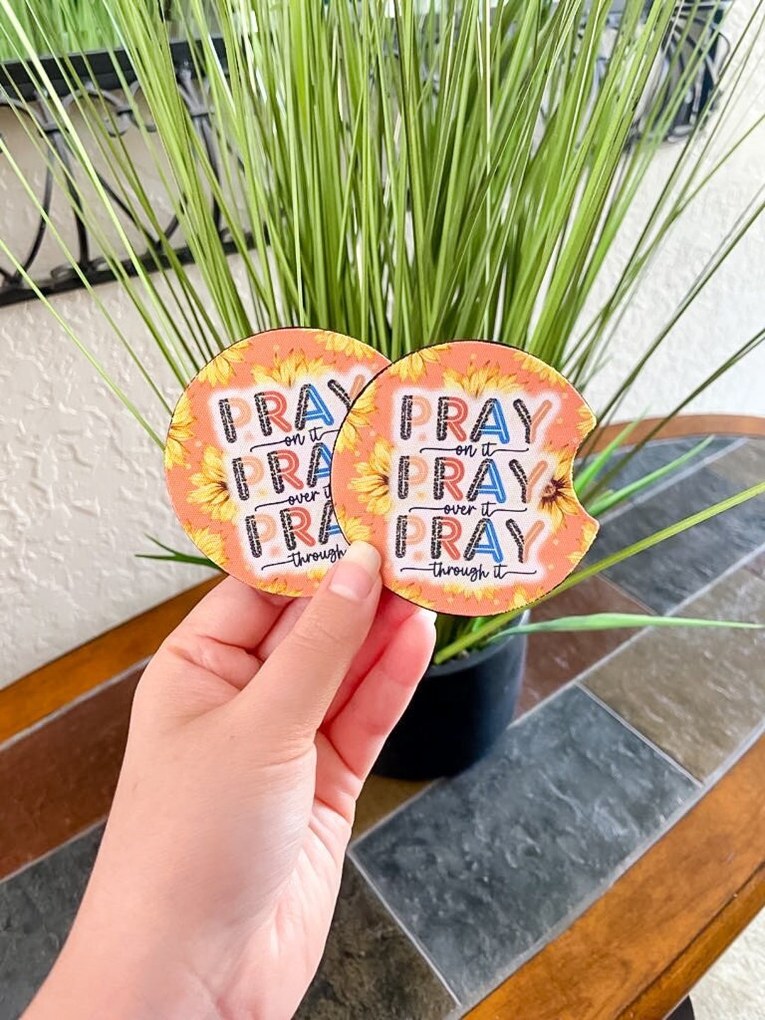 Pray Car Coasters, Flower Car Coasters, Gifts Under 10, Set 2 Car Coasters, Cup Holder Coasters ...