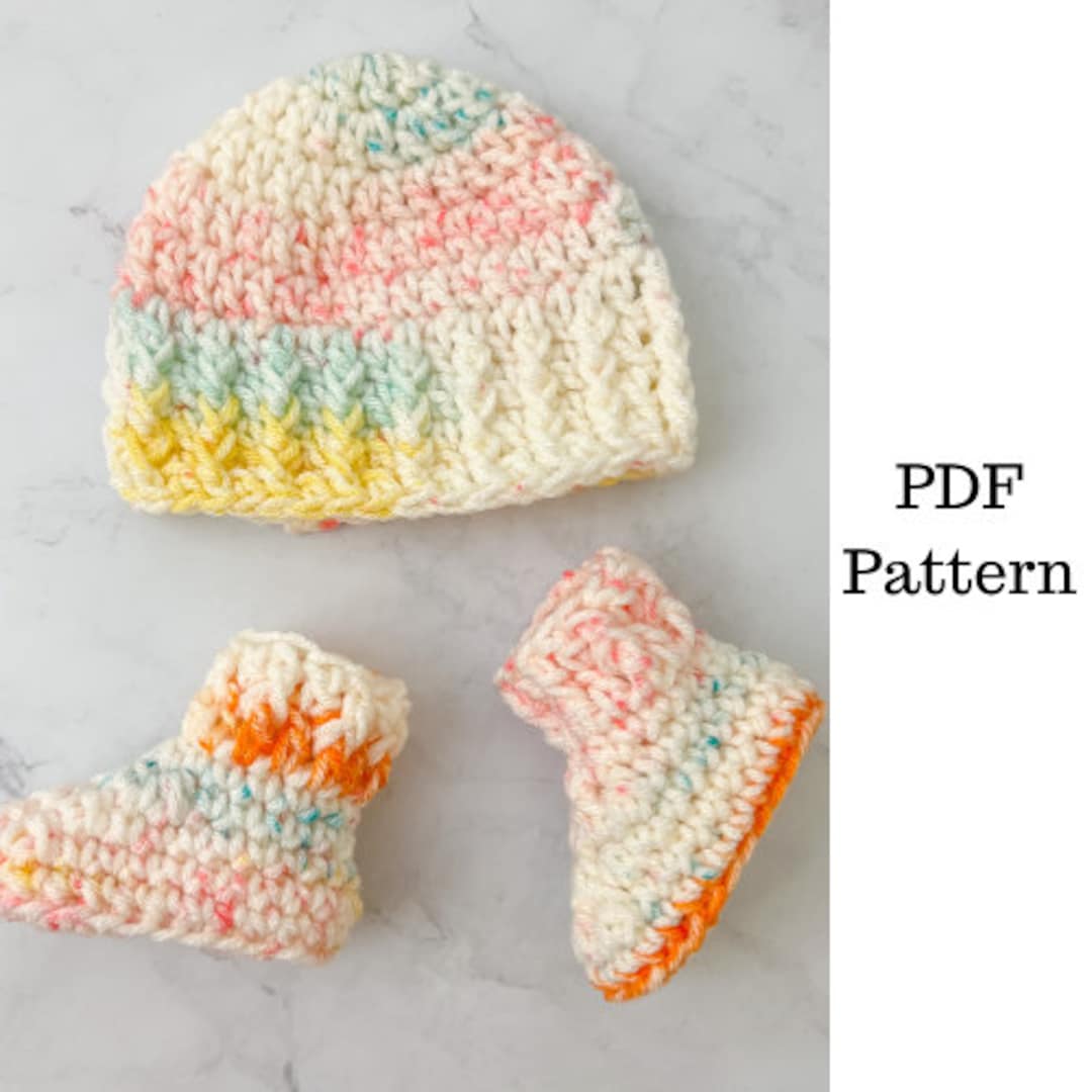Newborn Hat and Booties Crochet Pattern, Baby Set Pattern, Crochet PDF ...