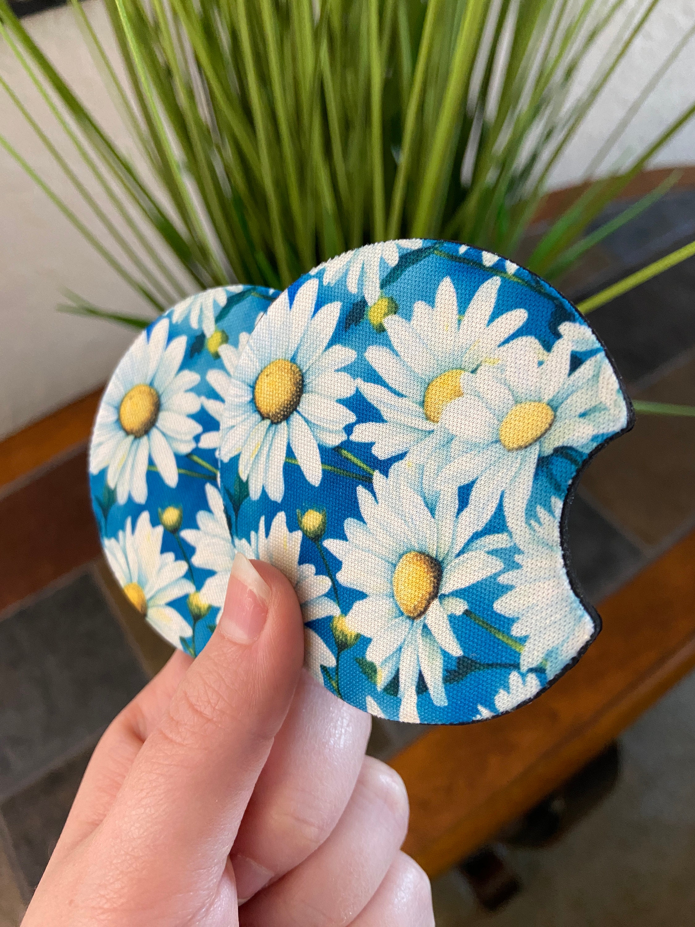 Daisy Car Coasters, Flower Car Coasters, Car Accessories, Set of 2 Car ...