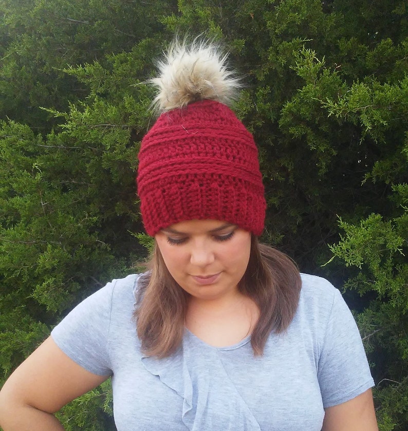 Womens Red Fur Pom Pom Hat Pom Pom Beanie Red Toque Red Pom | Etsy