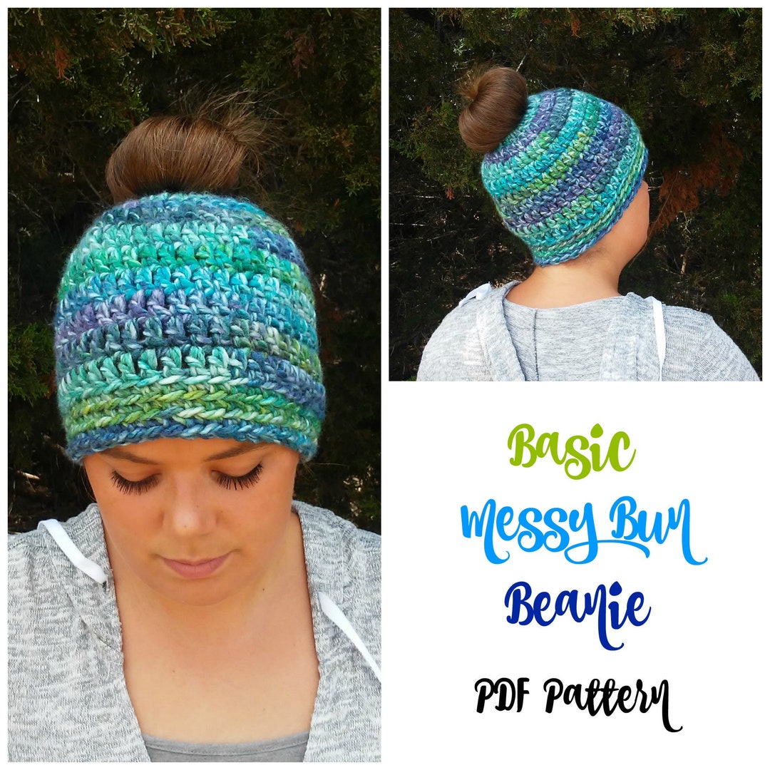 Messy Bun Crochet Pattern, Crochet PDF Pattern, Basic Messy Bun Beanie ...