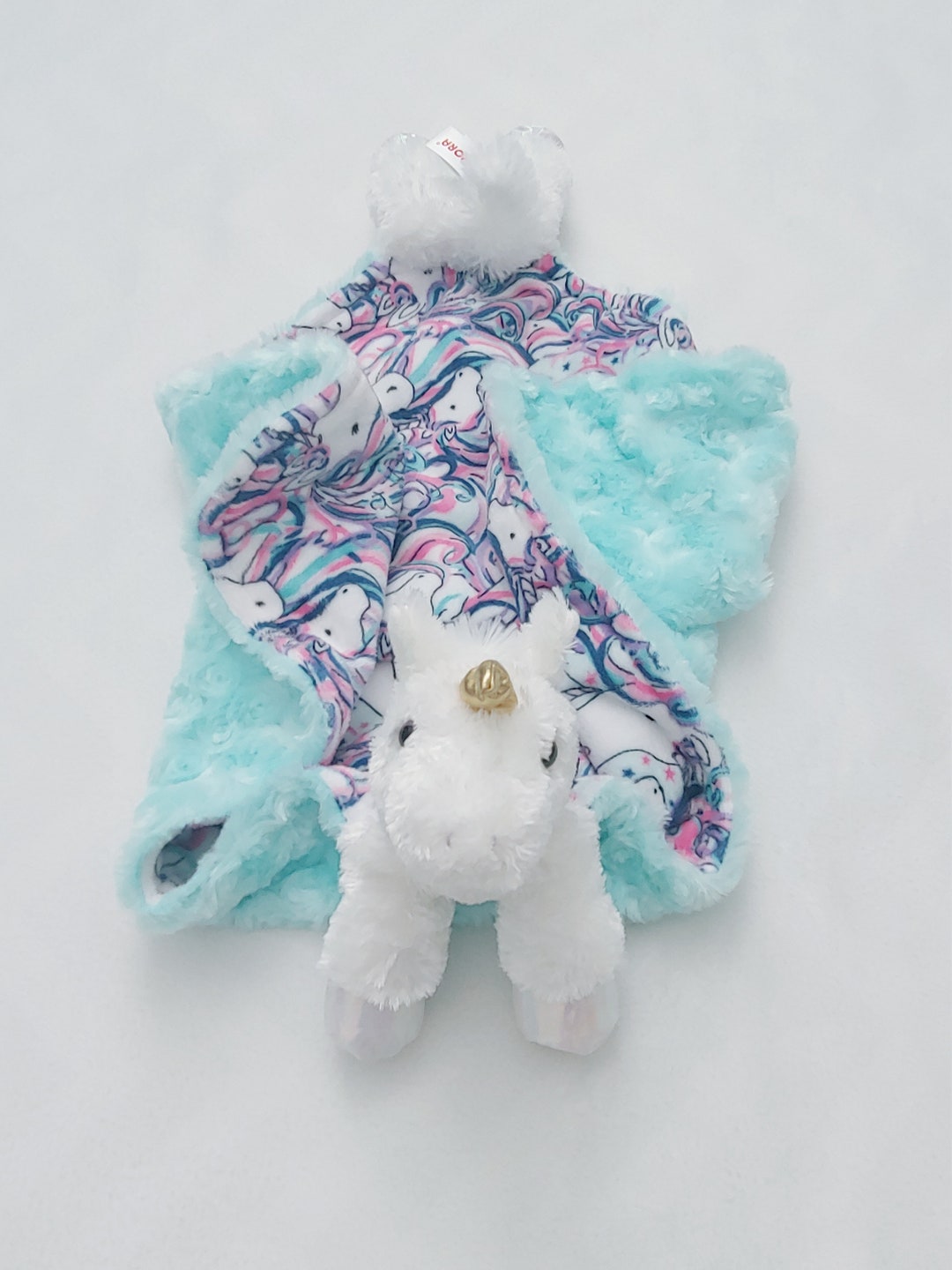 Unicorn Minky Snuggle Blanket Lovey - Purple, Green, and Blue - Etsy
