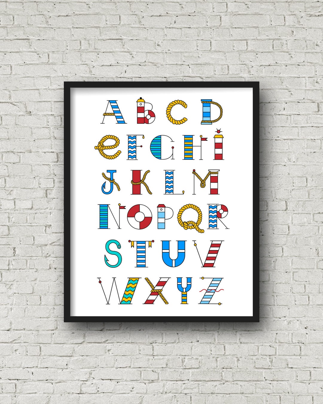 Nautical Alphabet Print, Printable Wall Art, Kids Room Print, Nursery ...