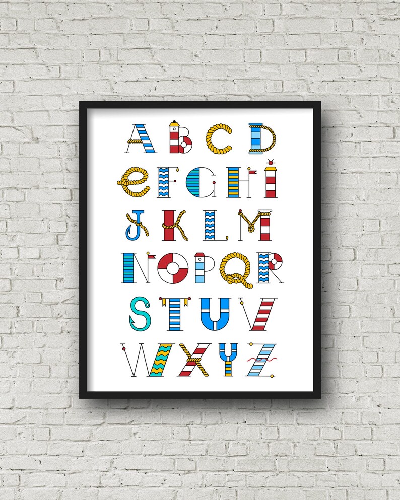 Nautical Alphabet Print, Printable Wall Art, Kids Room Print, Nursery ...