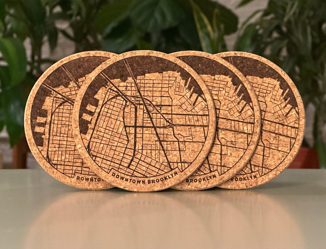 Downtown Brooklyn, NY Map Coasters Engraved Cork Set of 4 - Etsy