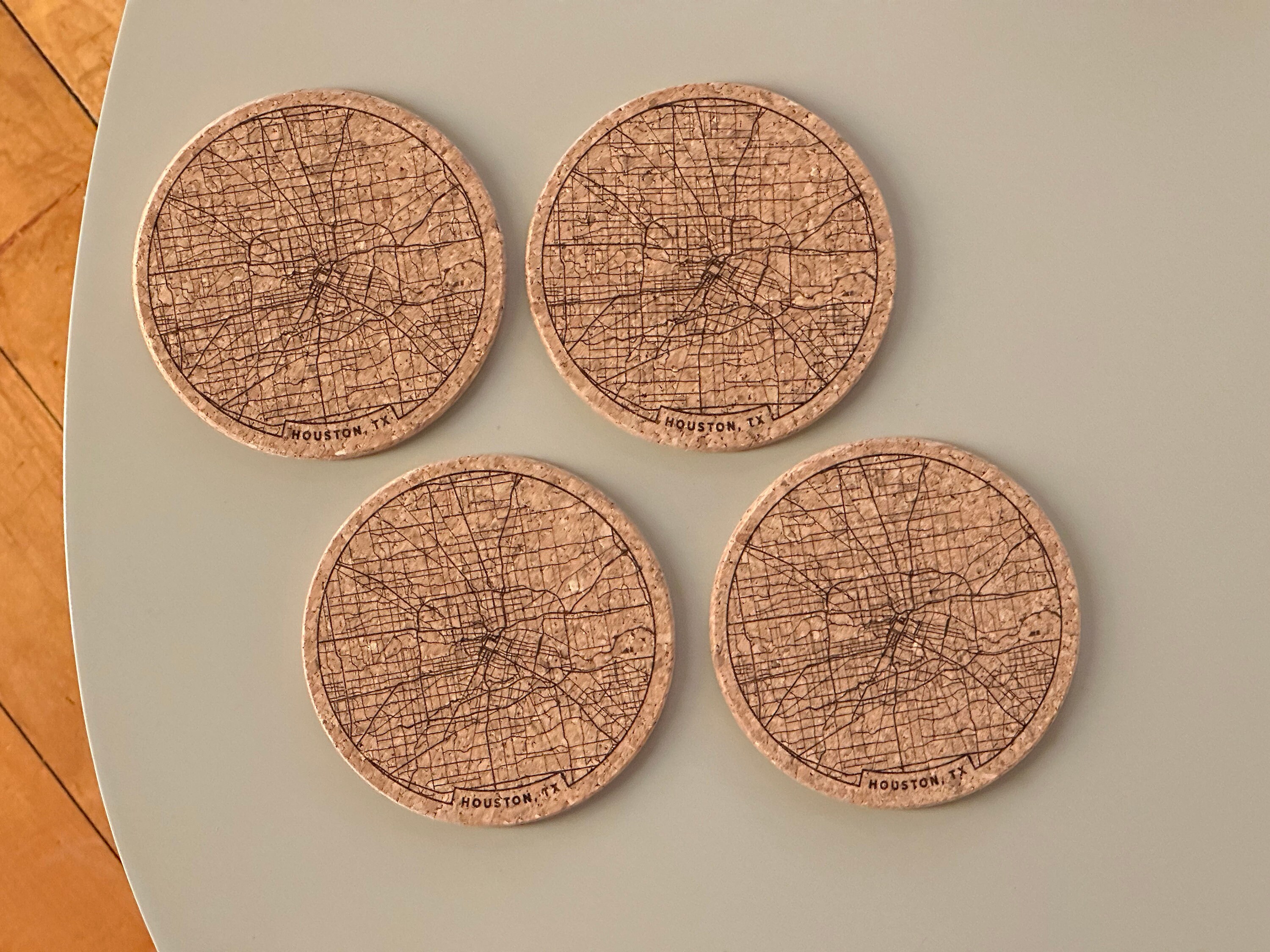Houston, TX Map Coasters Engraved Cork Set of 4 - Etsy