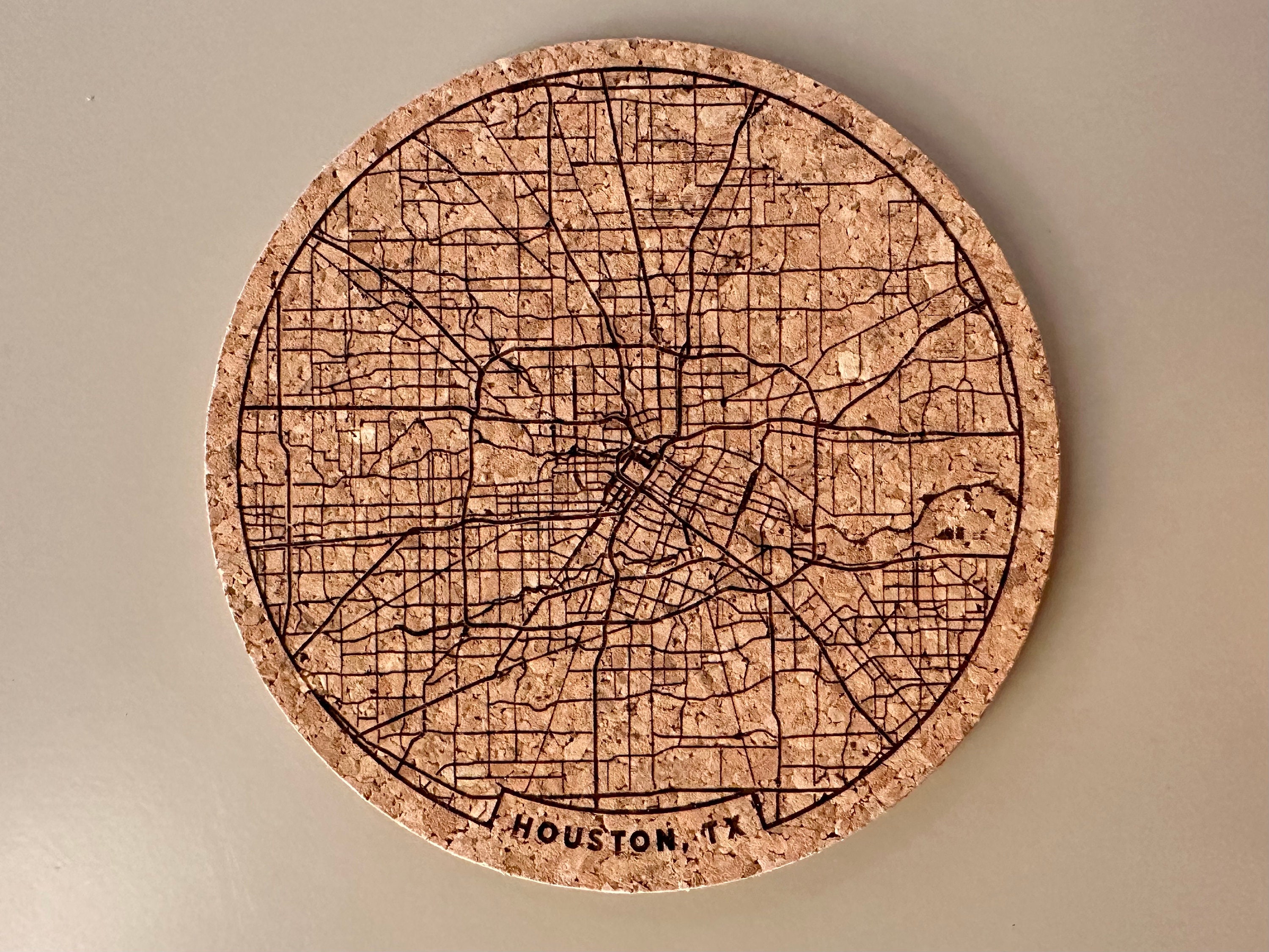 Houston, TX Map Coasters Engraved Cork Set of 4 - Etsy