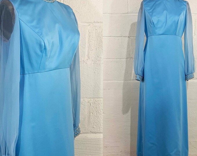 Vintage Mod Maxi Dress Blue Hostess Gown Prom Wedding Holiday Cocktail ...