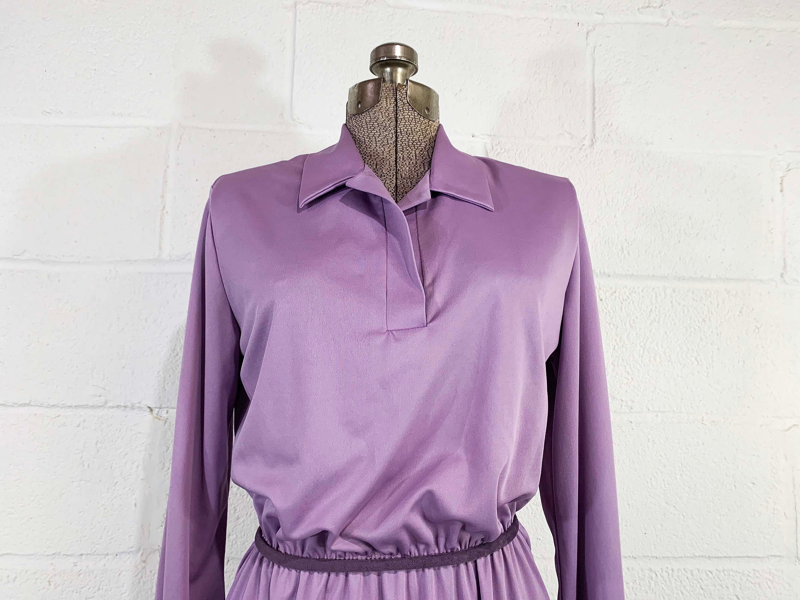 Vintage Pastel Purple Dress Midi Long Sleeve Blousy Peasant Sleeves ...