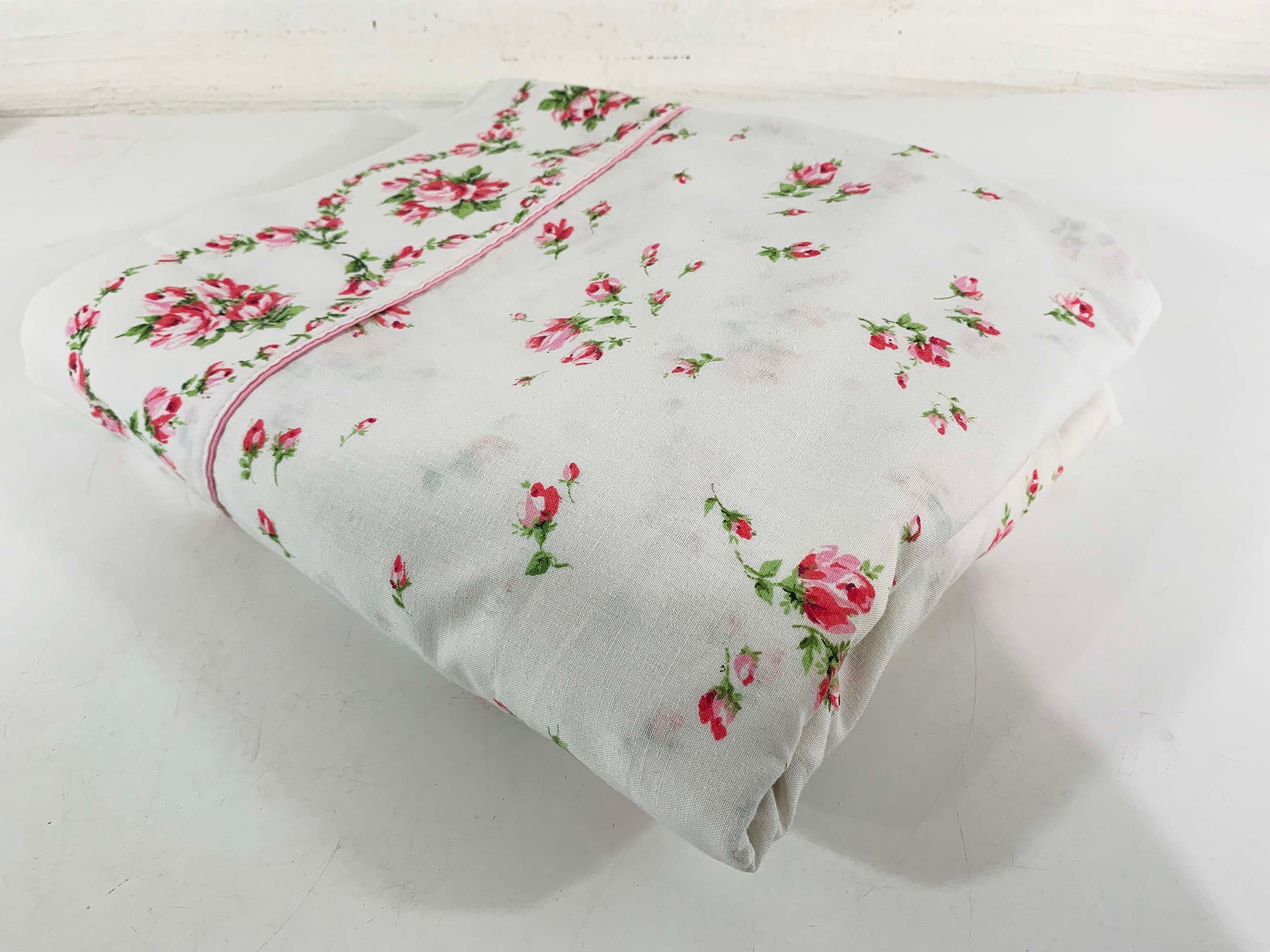 Vintage Queen Flat Sheet Floral Flowers Bedding Cotton Fabric Pink ...