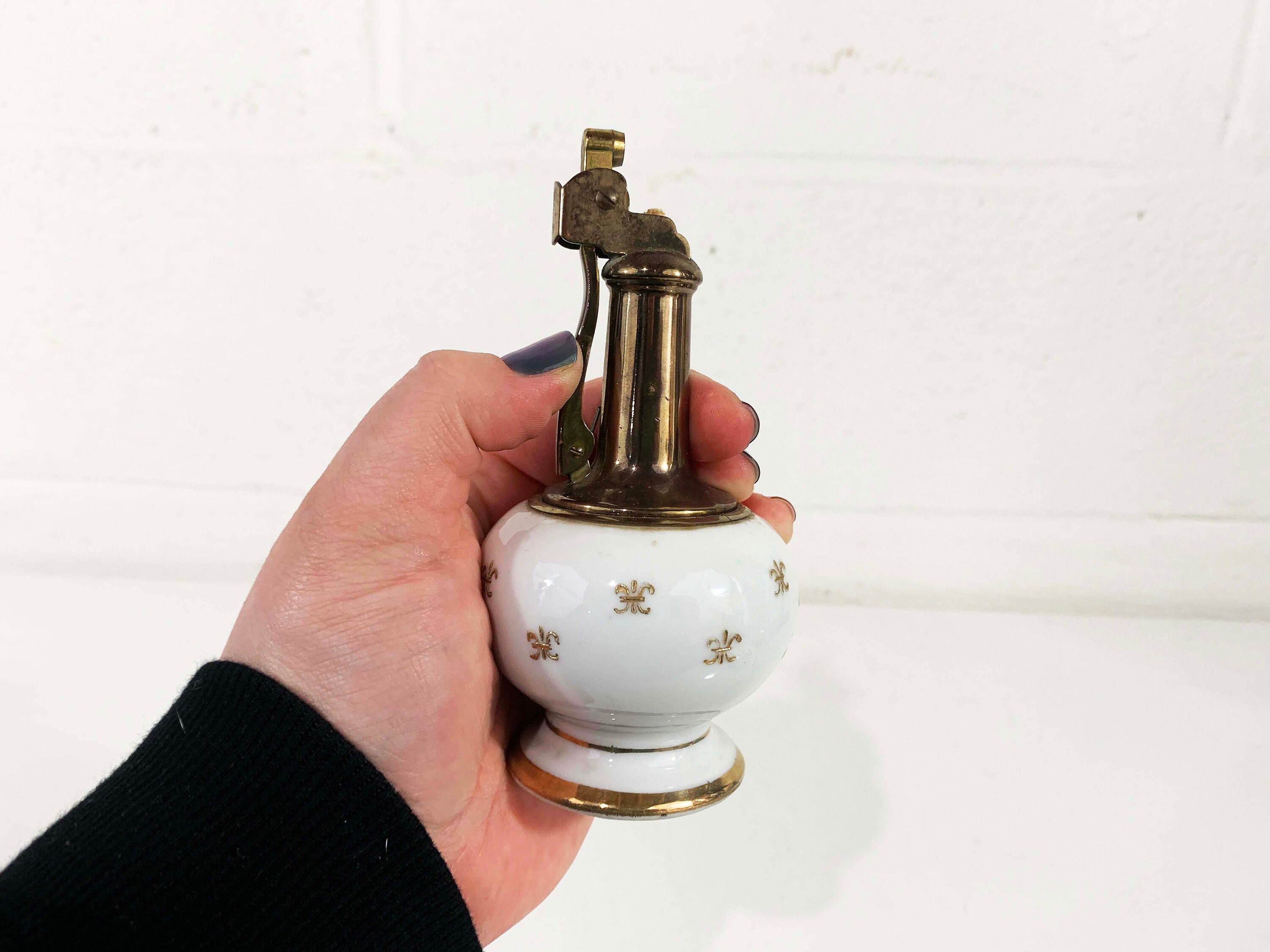 Vintage Mid Century Table Lighter Ceramic Collectible Ceramic Chrome ...