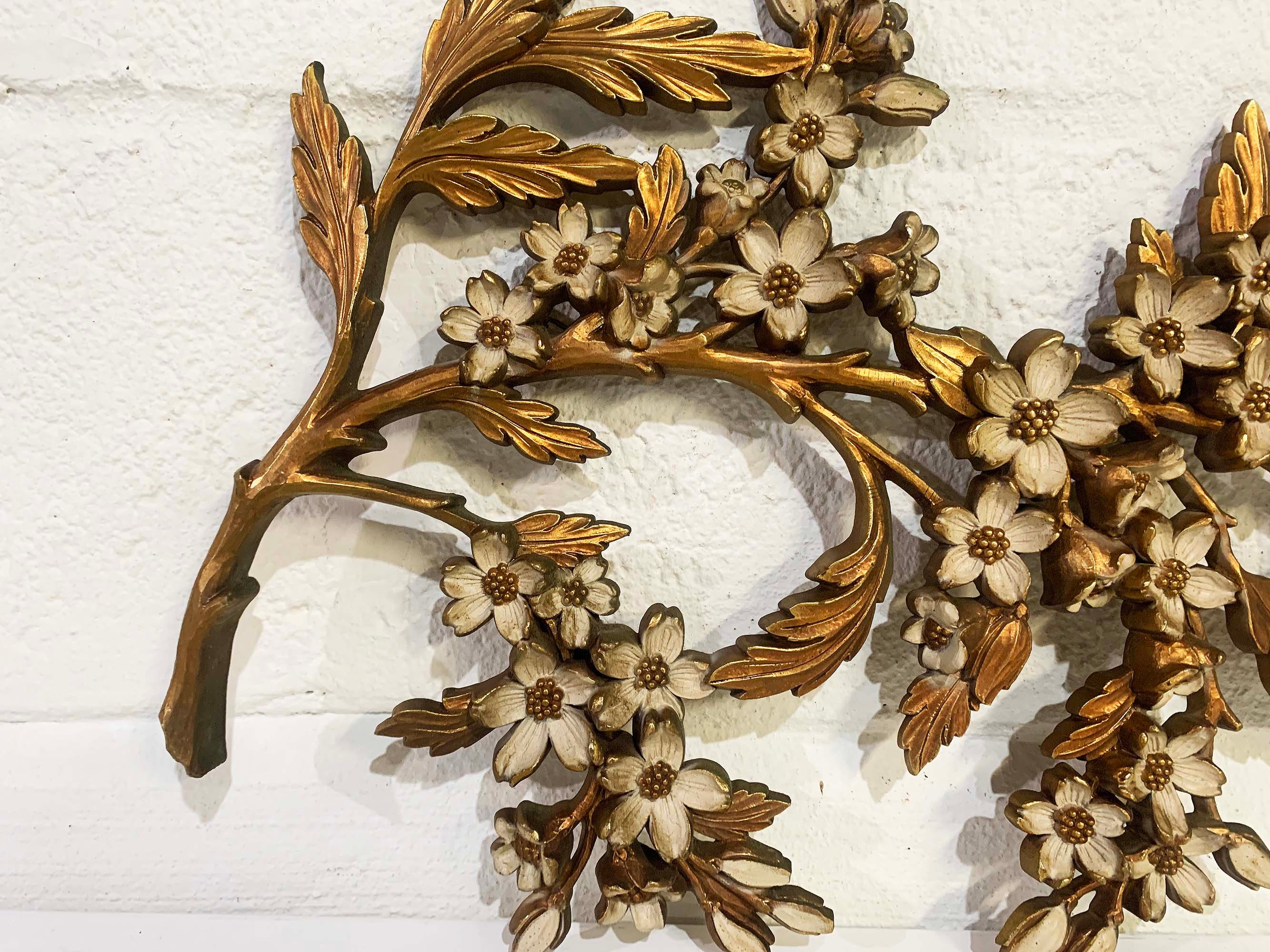 Vintage Syroco Plastic Gold Flower Branch Wall Hanging Floral Cherry ...