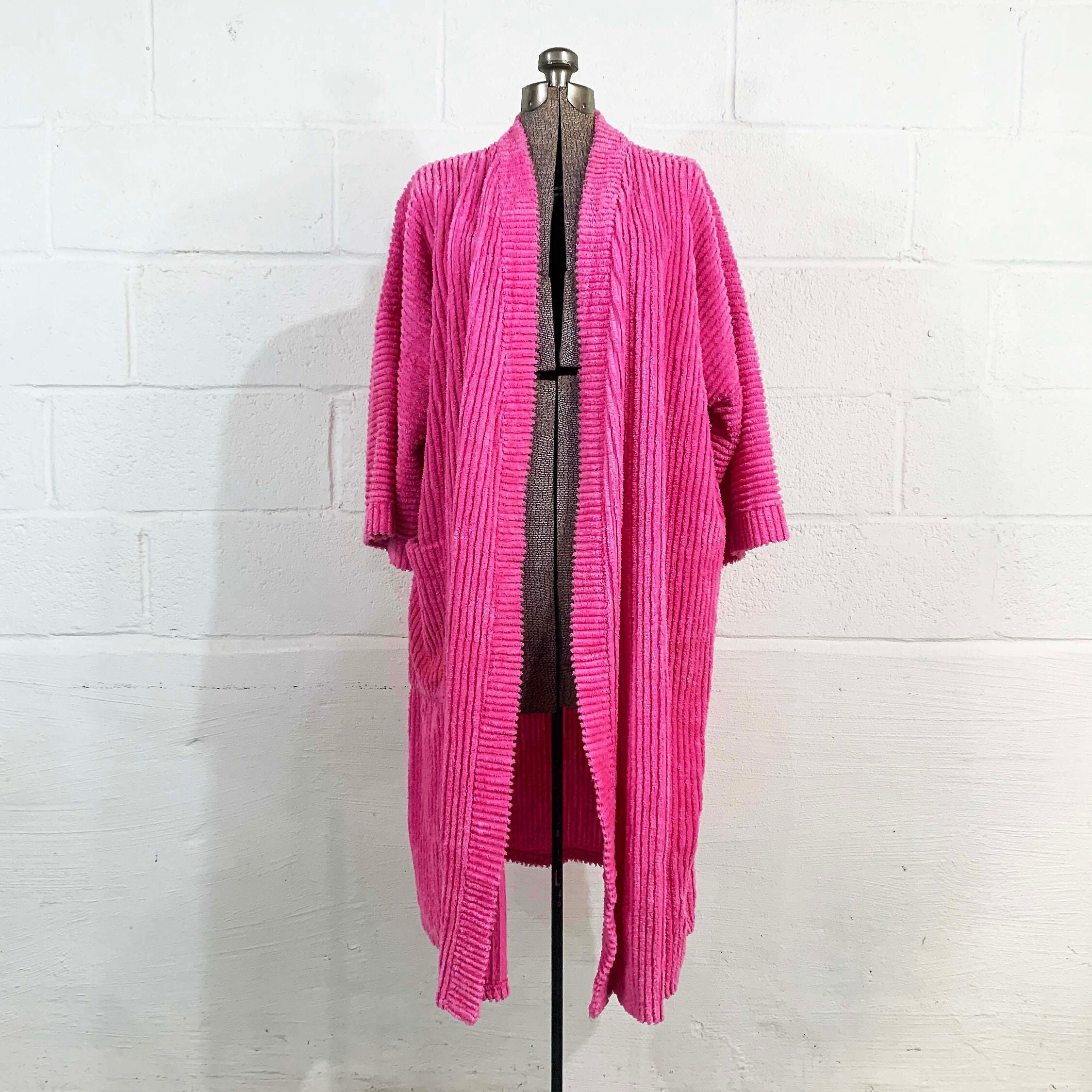 Vintage Chenille Robe Plush Bathrobe Bath Suzy Velvet Open Front Kimono ...