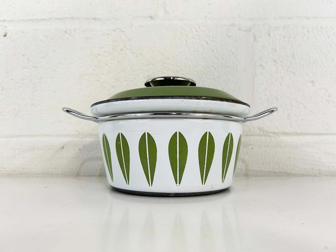 Vintage Cathrineholm Enamel White Green Dutch Oven Saucepan Sauce Pan ...