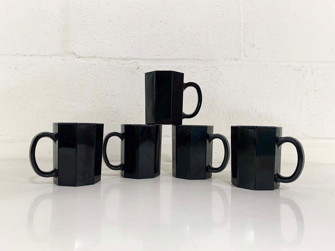 Vintage Onyx Glass Mugs Set of 5 Mug Coffee Milk Ebony Gothic Black ...