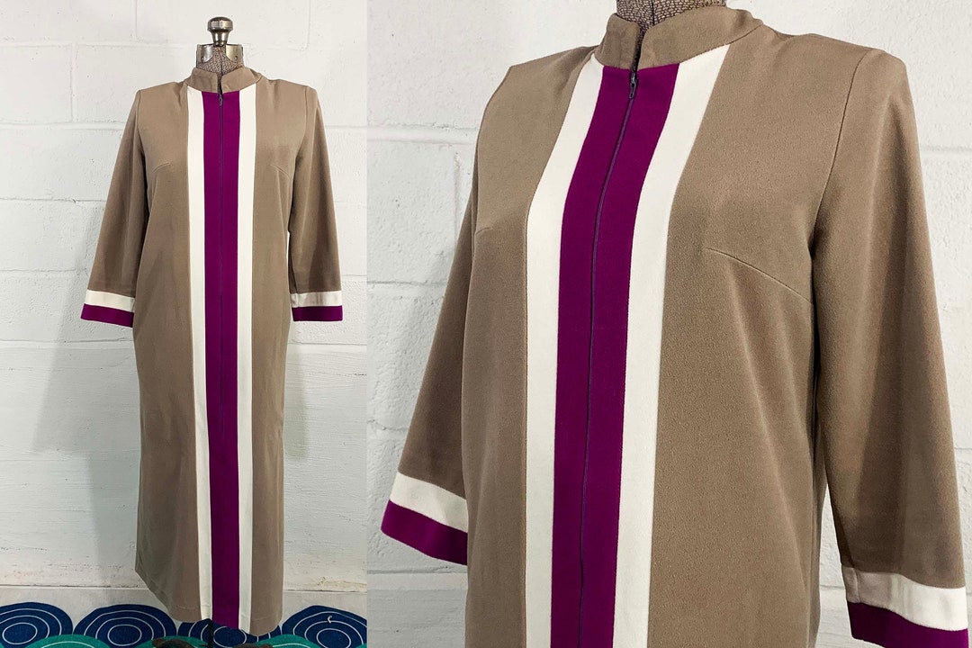 Vintage Taupe Purple Velvet Robe Zip Front Maxi Long Sleeve Vanity Fair ...