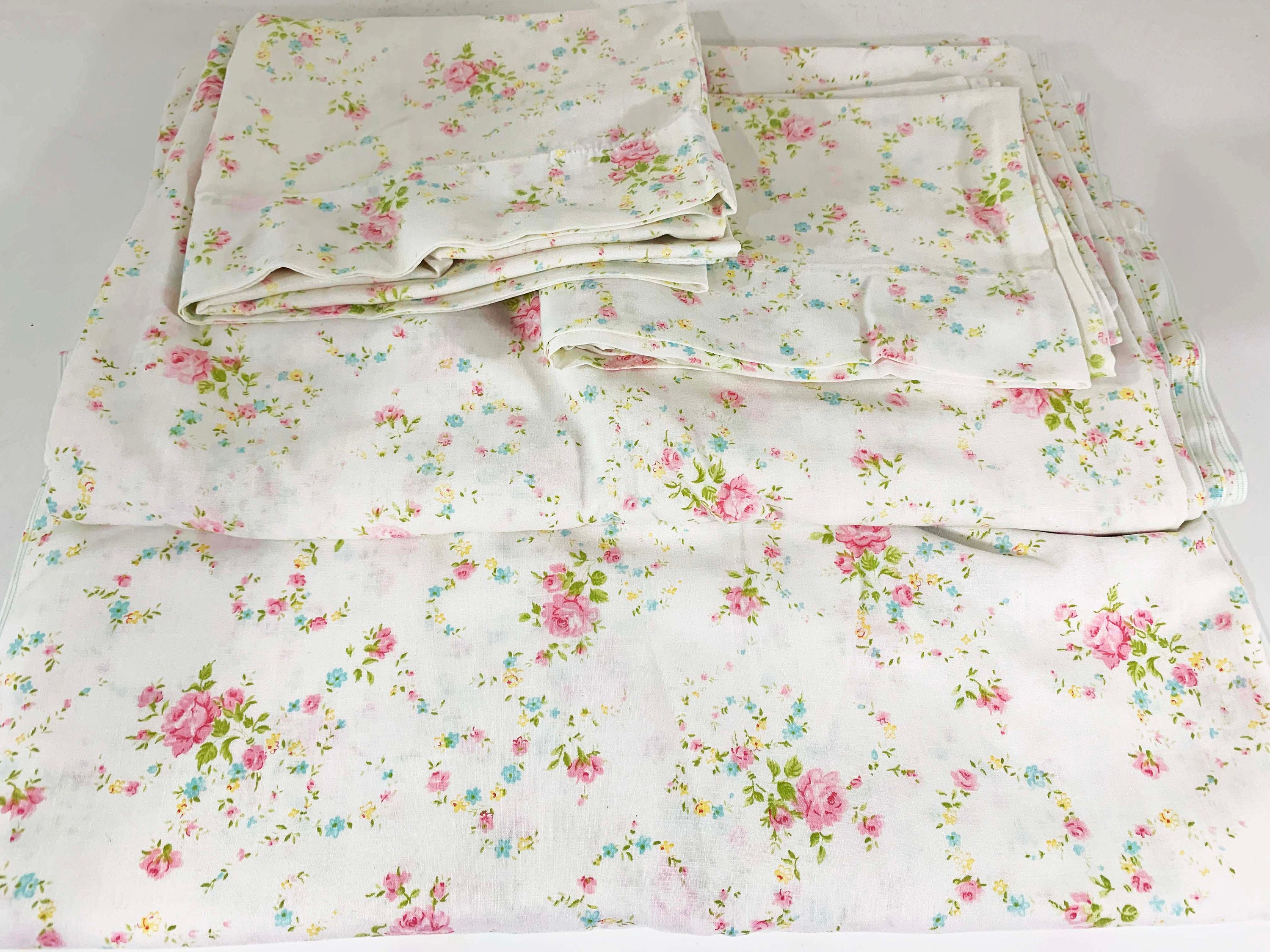 Vintage Cannon Monticello Floral Flat Sheet Full Bed Set 2 Sheets ...