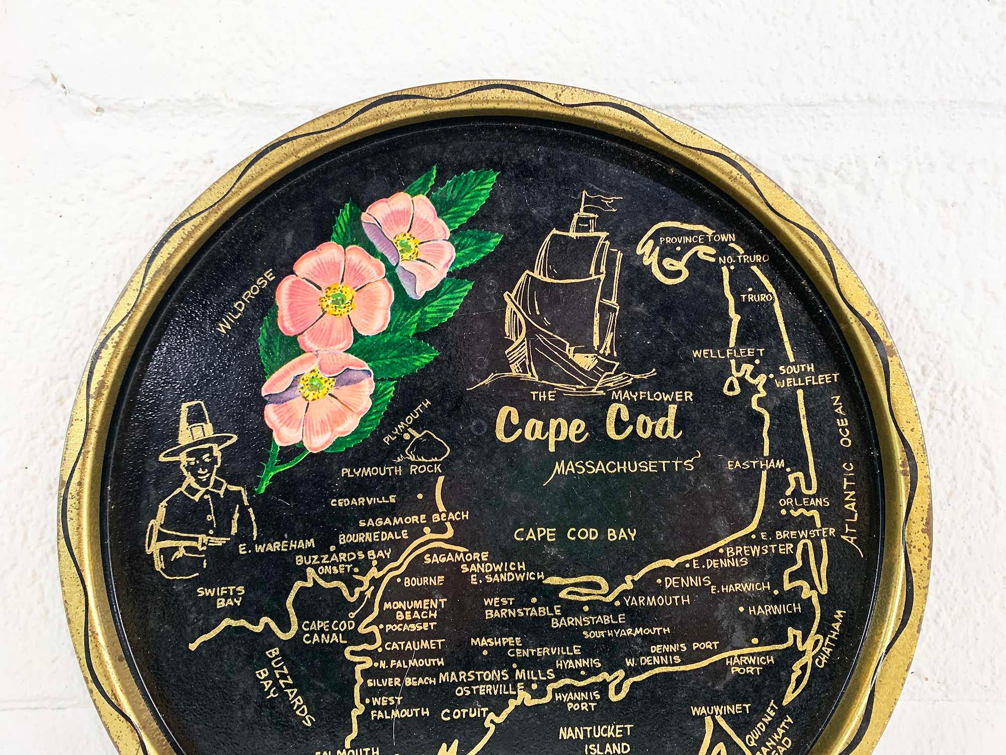 Vintage Metal Cape Cod Drink Tray Plate Souvenir Retro Round Mid ...