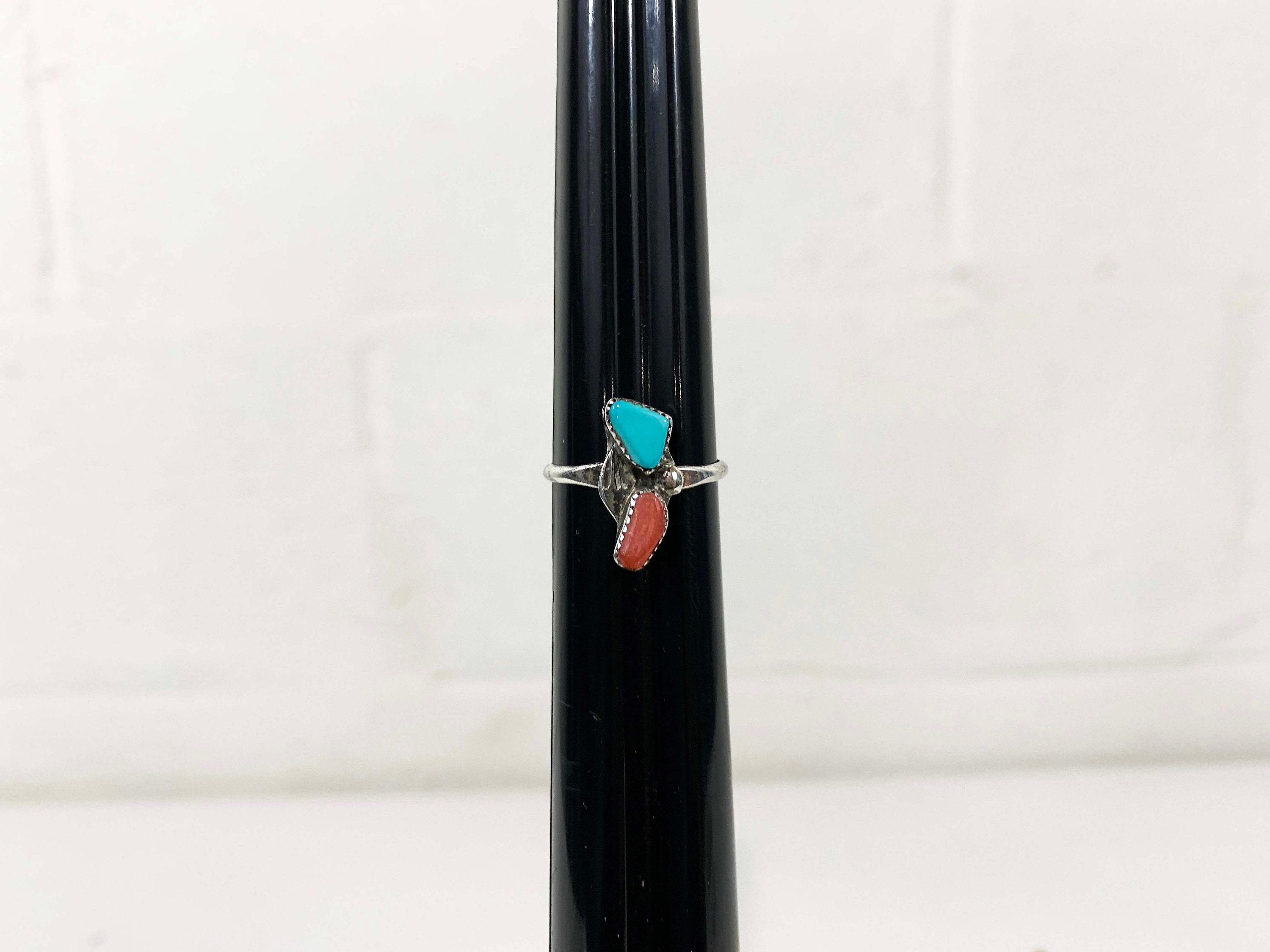 Vintage Sterling Silver Turquoise Coral Ring Blue Aqua Red 925 Mineral ...