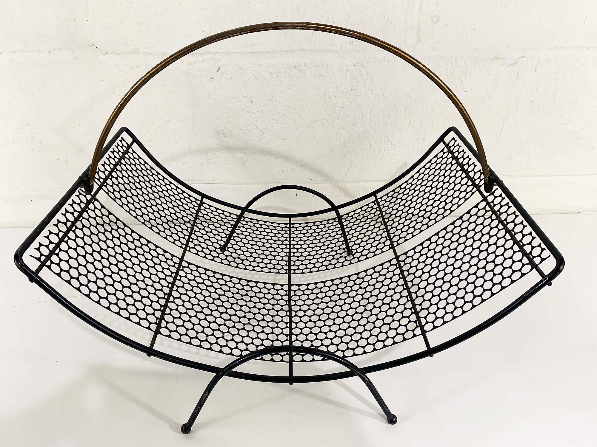 Vintage Magazine Rack Mid Century Black Metal Mesh Log Holder Mid ...
