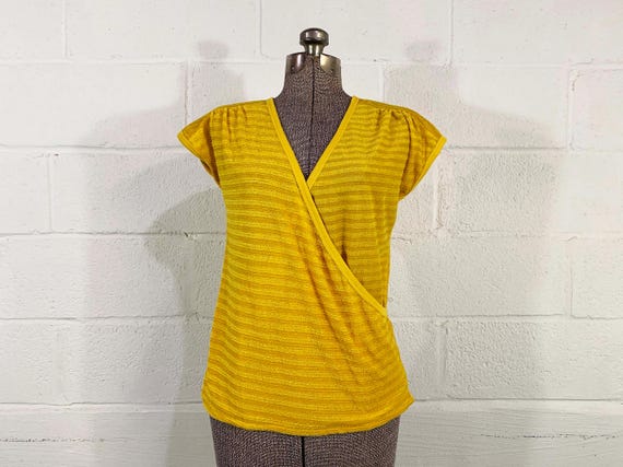 Vintage 70s Mustard Yellow Knit Wrap Top - Helen Sue … - Gem