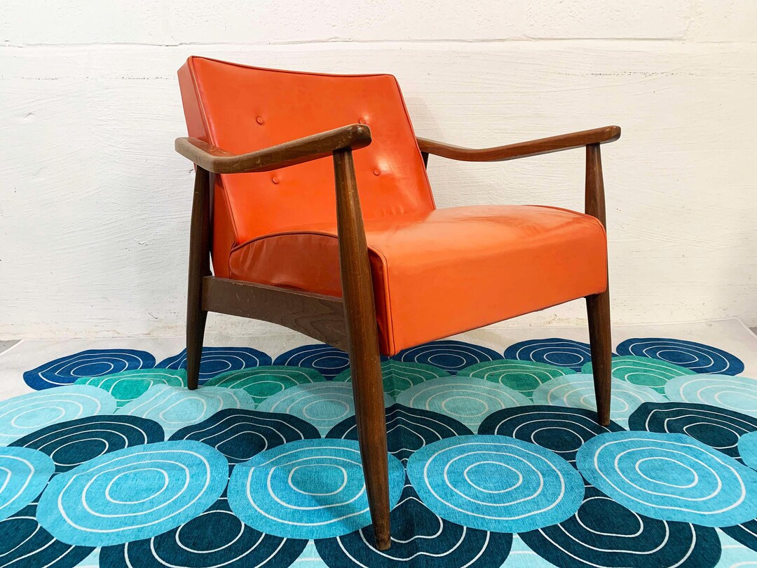 Vintage Orange Vinyl MCM Armchair Side Accent Chair Mid Century Retro ...