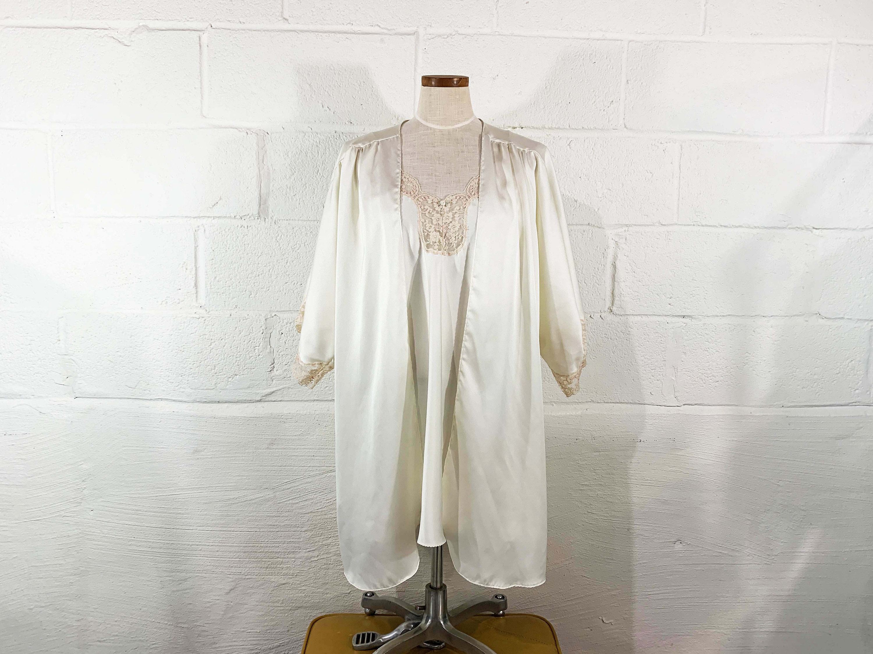 Vintage Slip Robe Victorias Secret Ivory Pink Rose Sheer Jacket