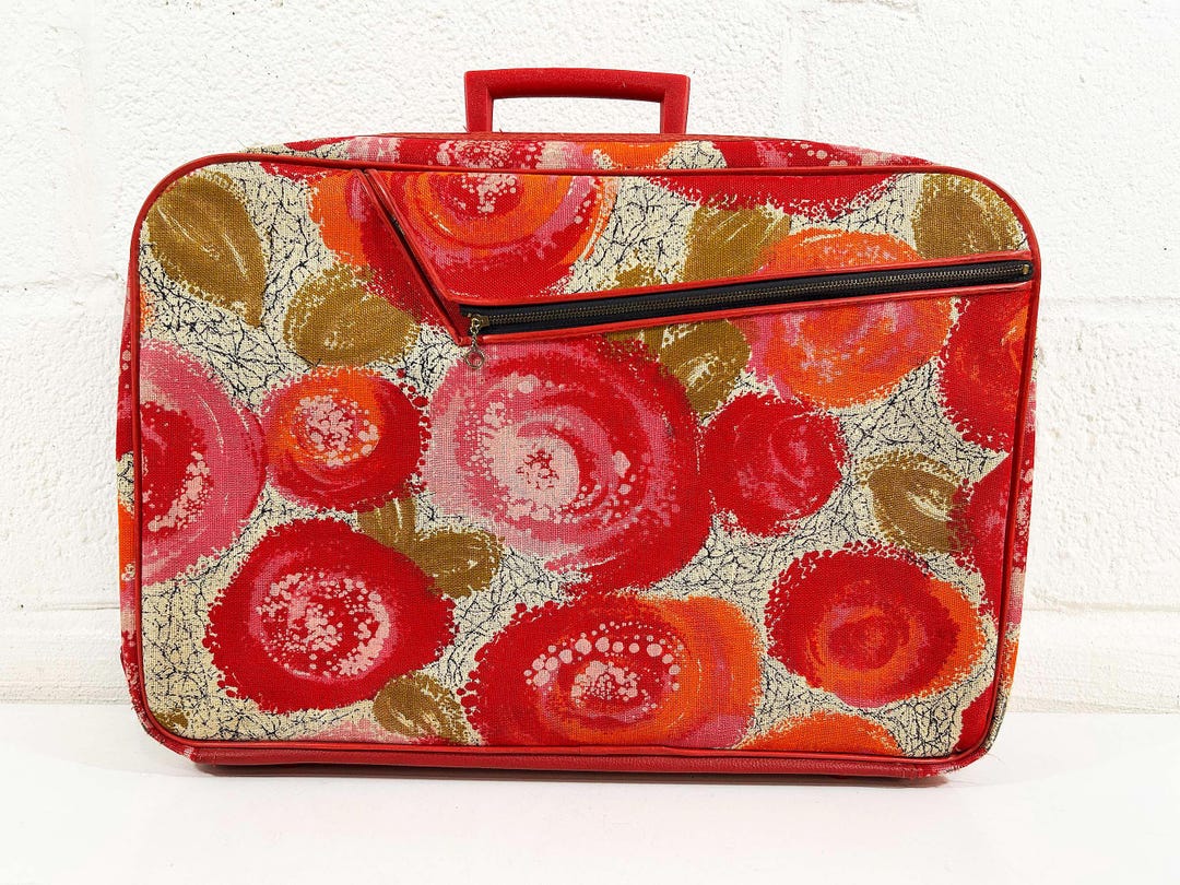 Vintage Floral Suitcase Red Pink Overnight Bag Luggage Travel Japan ...