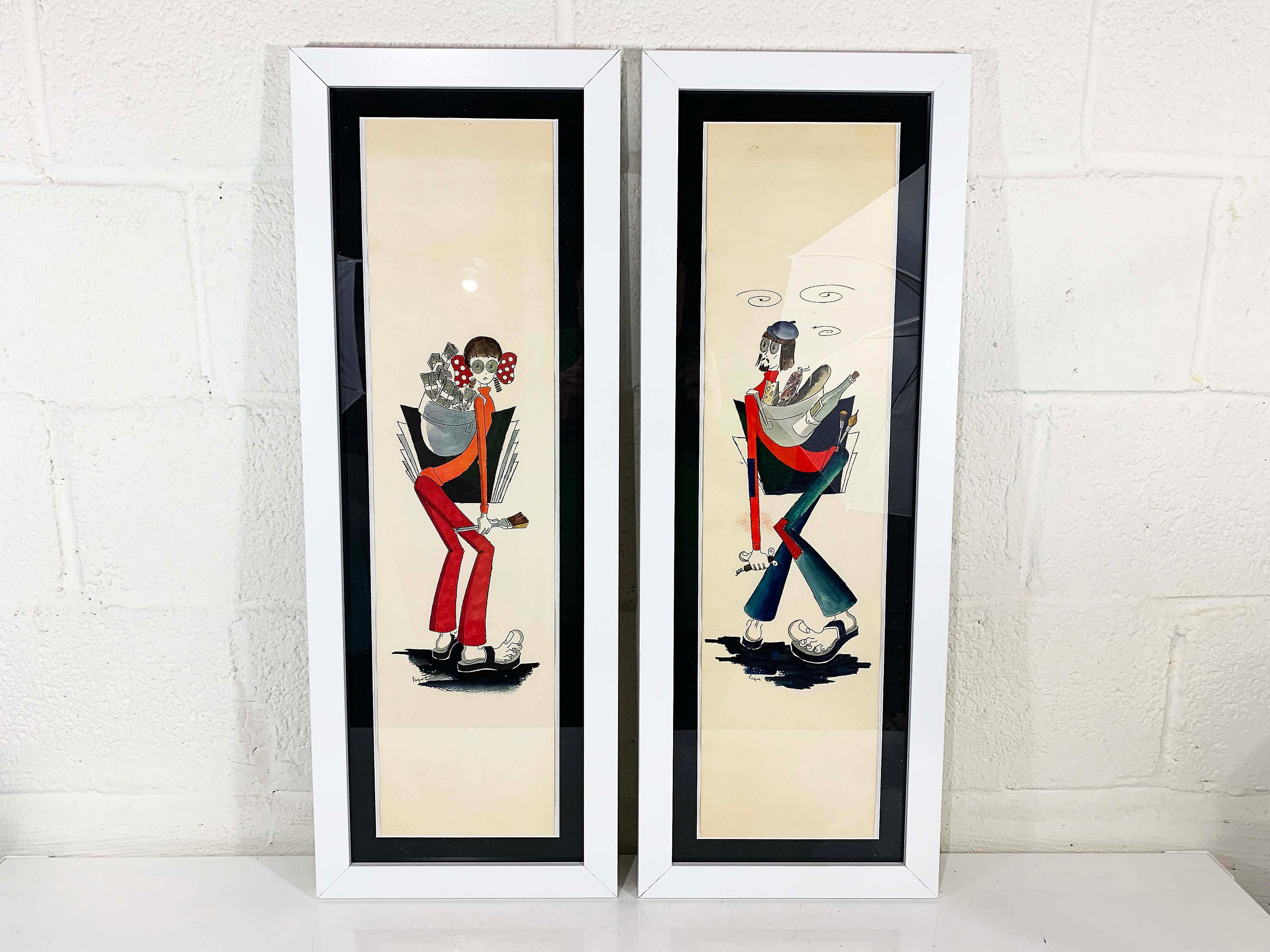 Vintage Beatnik Watercolor Art 1960s 60s Painted Canada Artist Paque ...