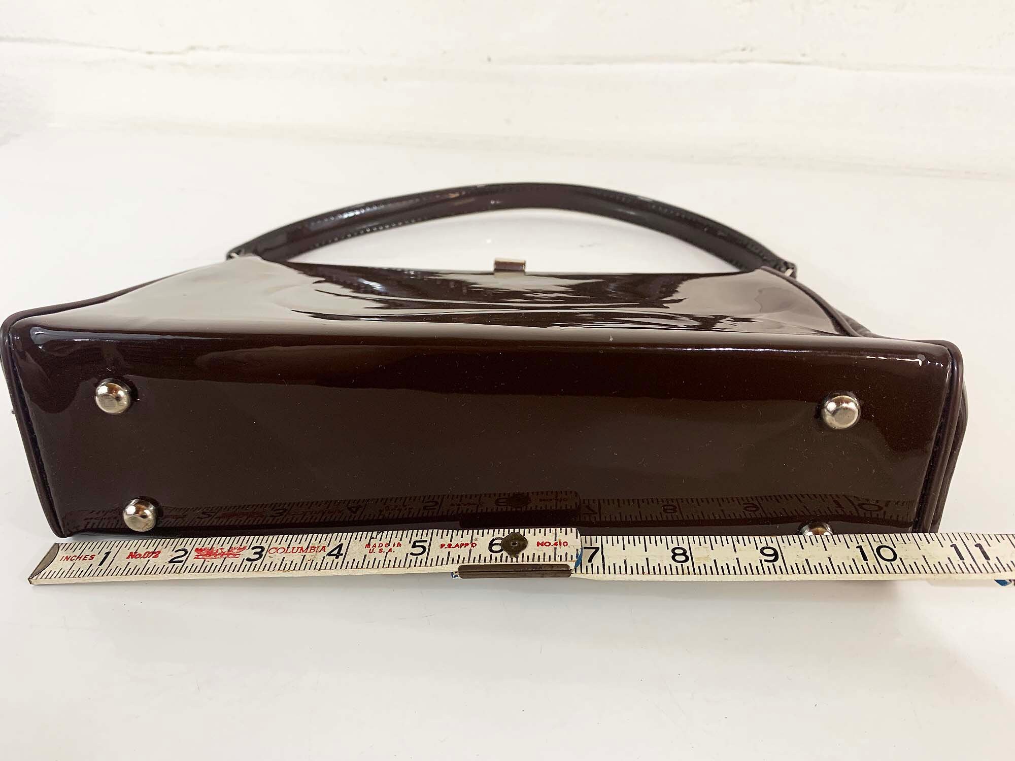 Vintage Brown Mod Purse Large Faux Patent Leather Bag Verdi USA Top ...