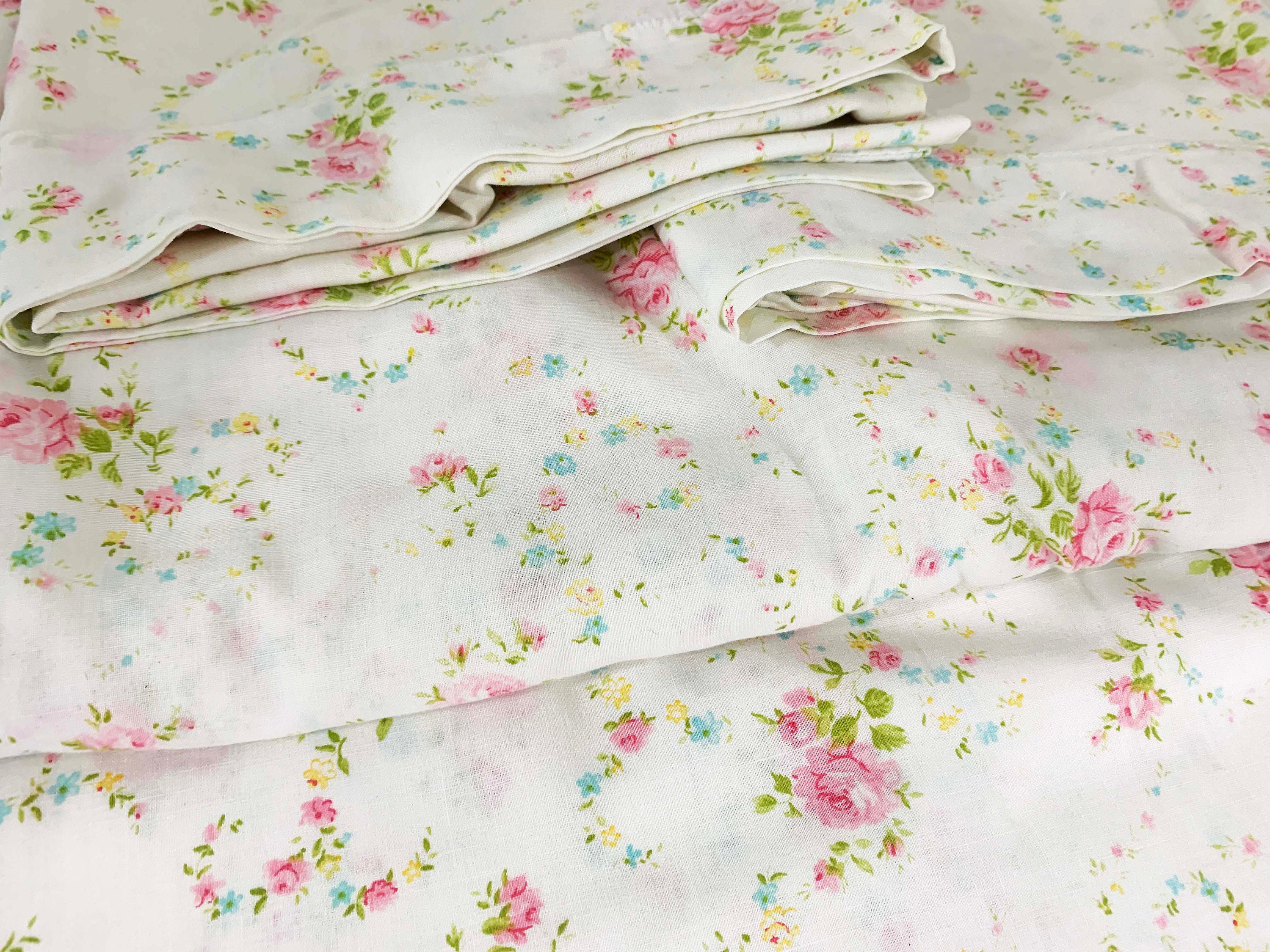 Vintage Cannon Monticello Floral Flat Sheet Full Bed Set 2 Sheets ...