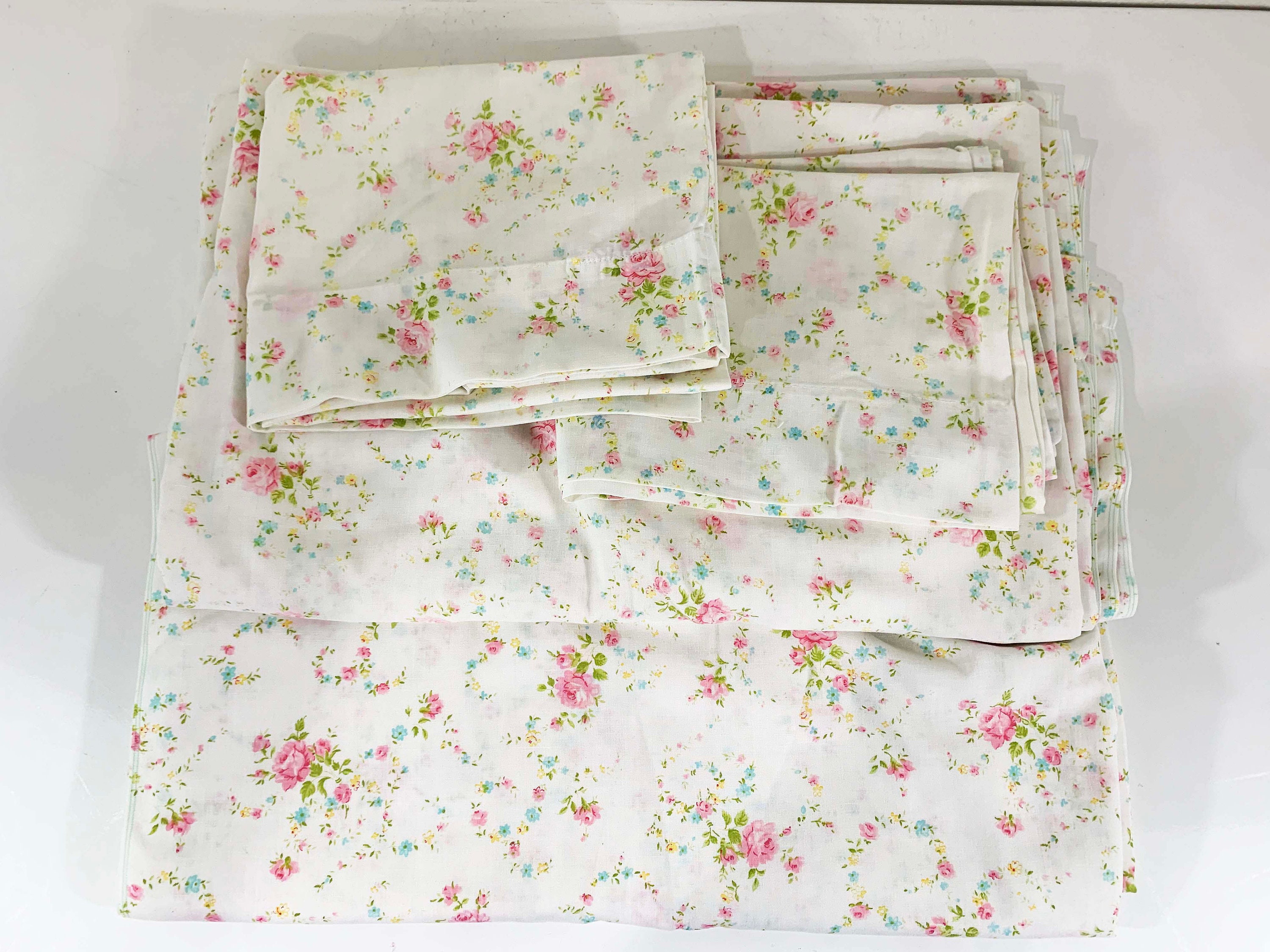 Vintage Cannon Monticello Floral Flat Sheet Full Bed Set 2 Sheets ...