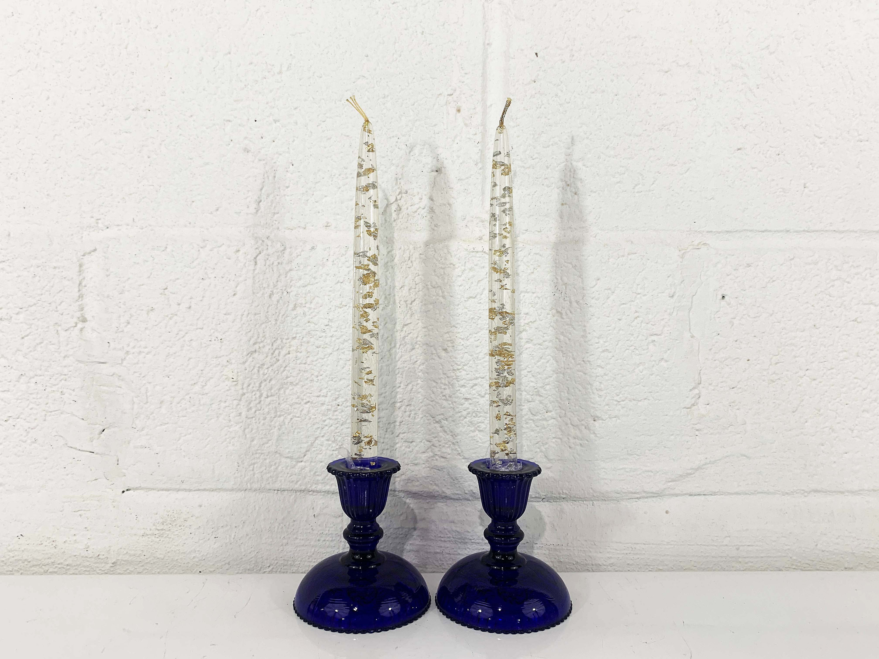 Vintage Glass Cobalt Blue Pairpoint Candle Holders Pair Candlesticks ...