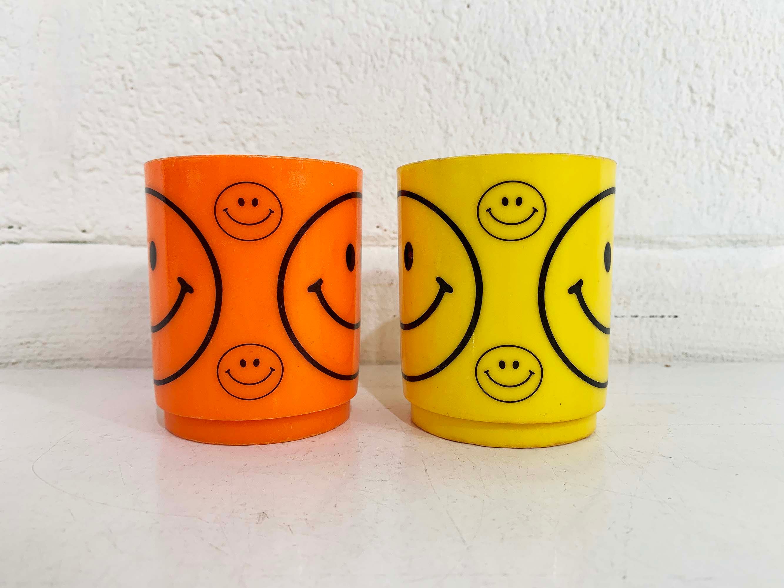 Vintage Deka Smiley Face Mug Coffee Cup Plastic Yellow Orange Black USA ...