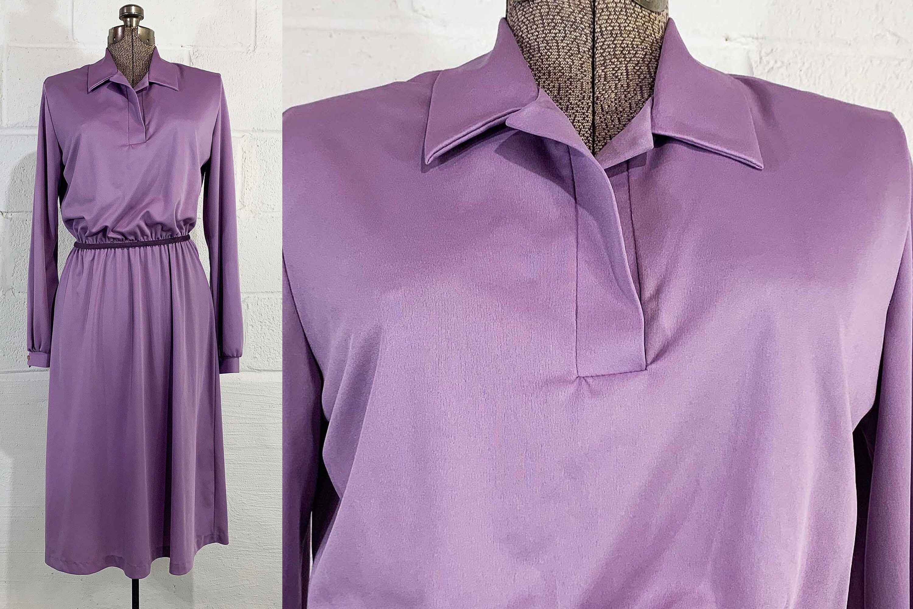 Vintage Pastel Purple Dress Midi Long Sleeve Blousy Peasant Sleeves ...