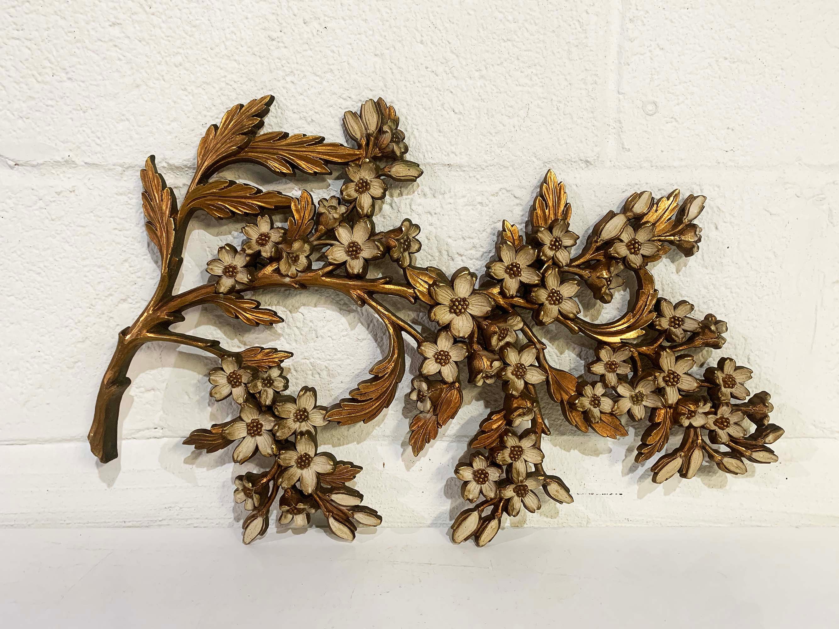 Vintage Syroco Plastic Gold Flower Branch Wall Hanging Floral Cherry ...
