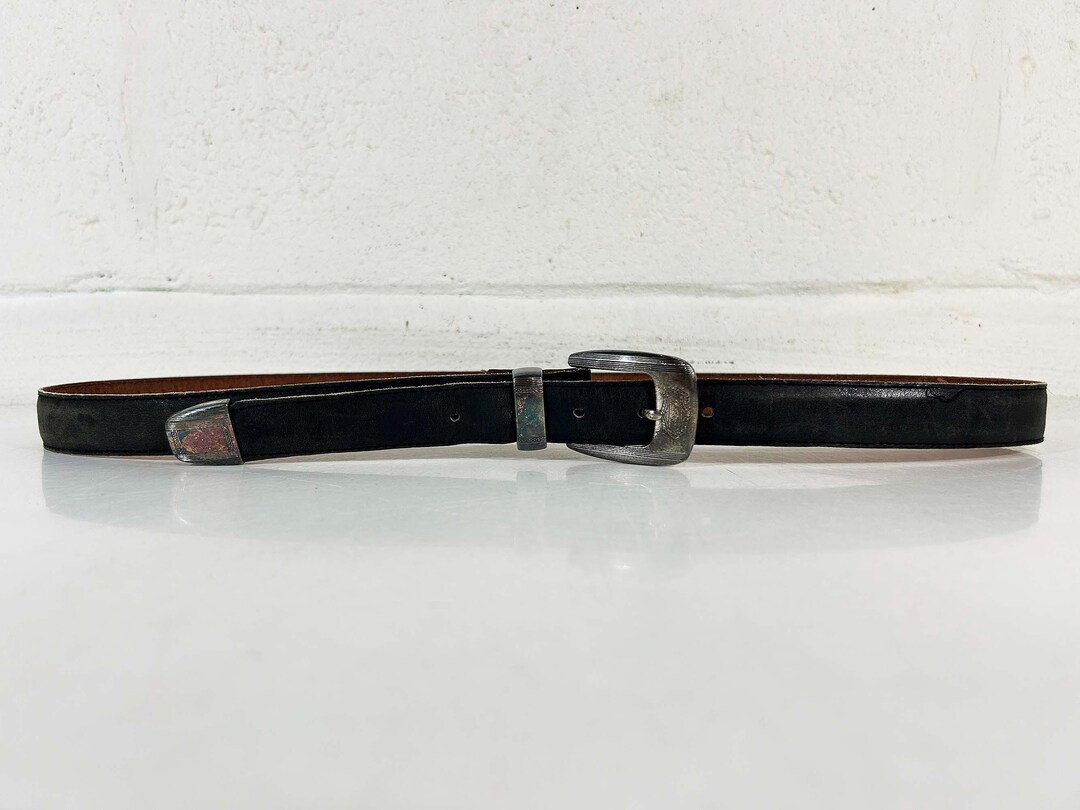 Vintage Dockers Black Leather Belt Silver Metal Buckle 1990s - Etsy