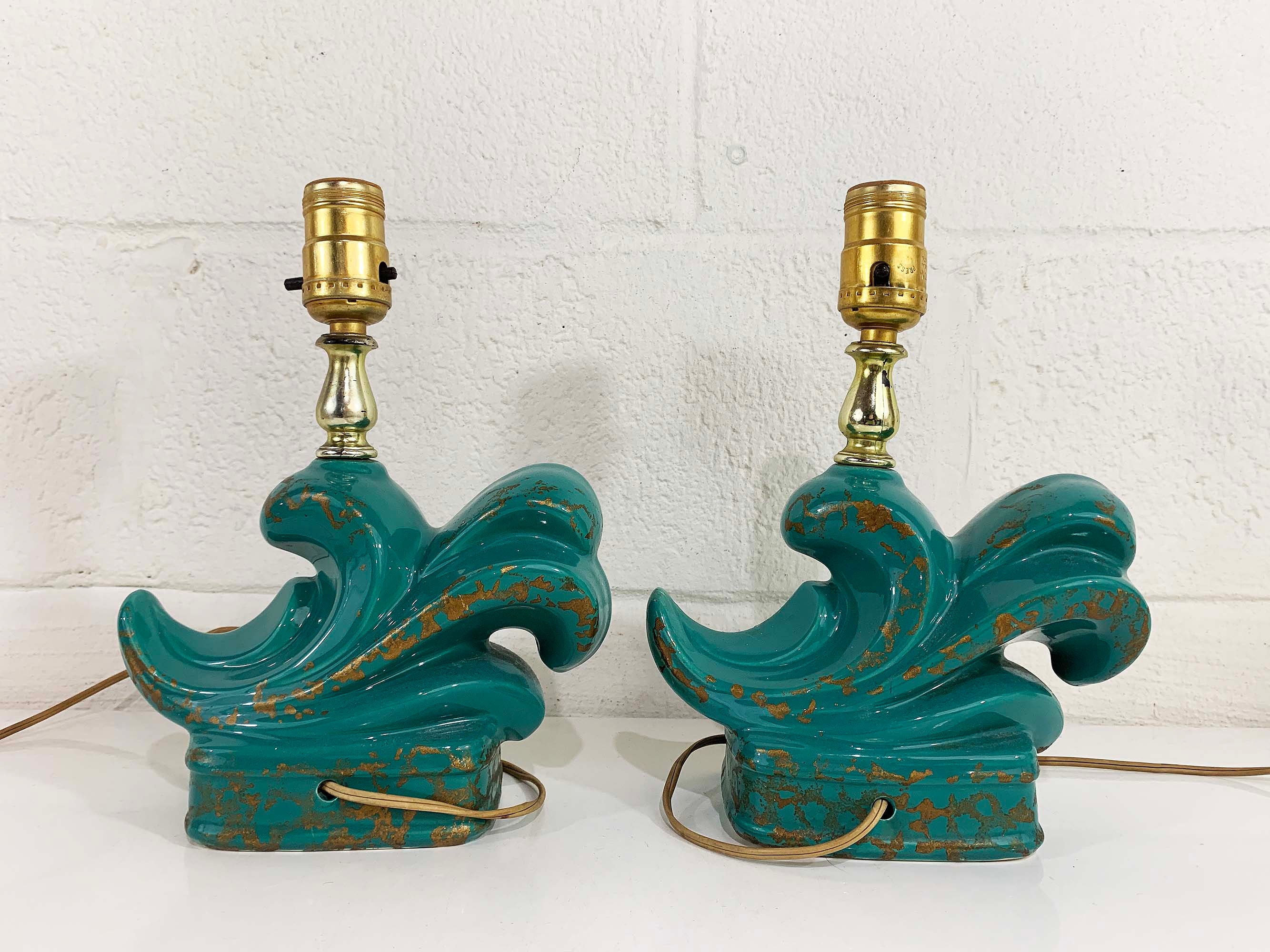 Vintage Ceramic Pair of Table Lamps Light Set Lamp Shade MCM Mad Men ...