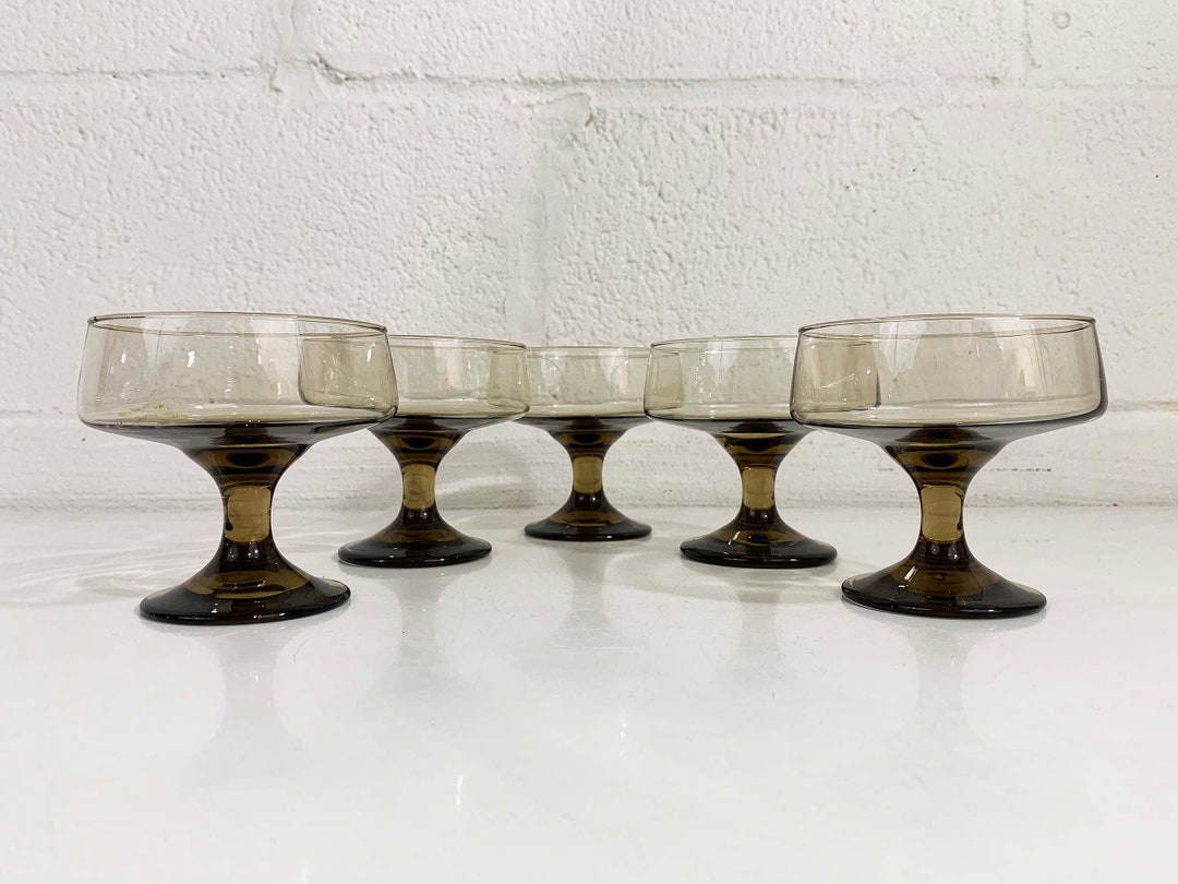 Vintage Smoky Coupe Glasses Goblets Coffee Brown Set of 5 - Etsy