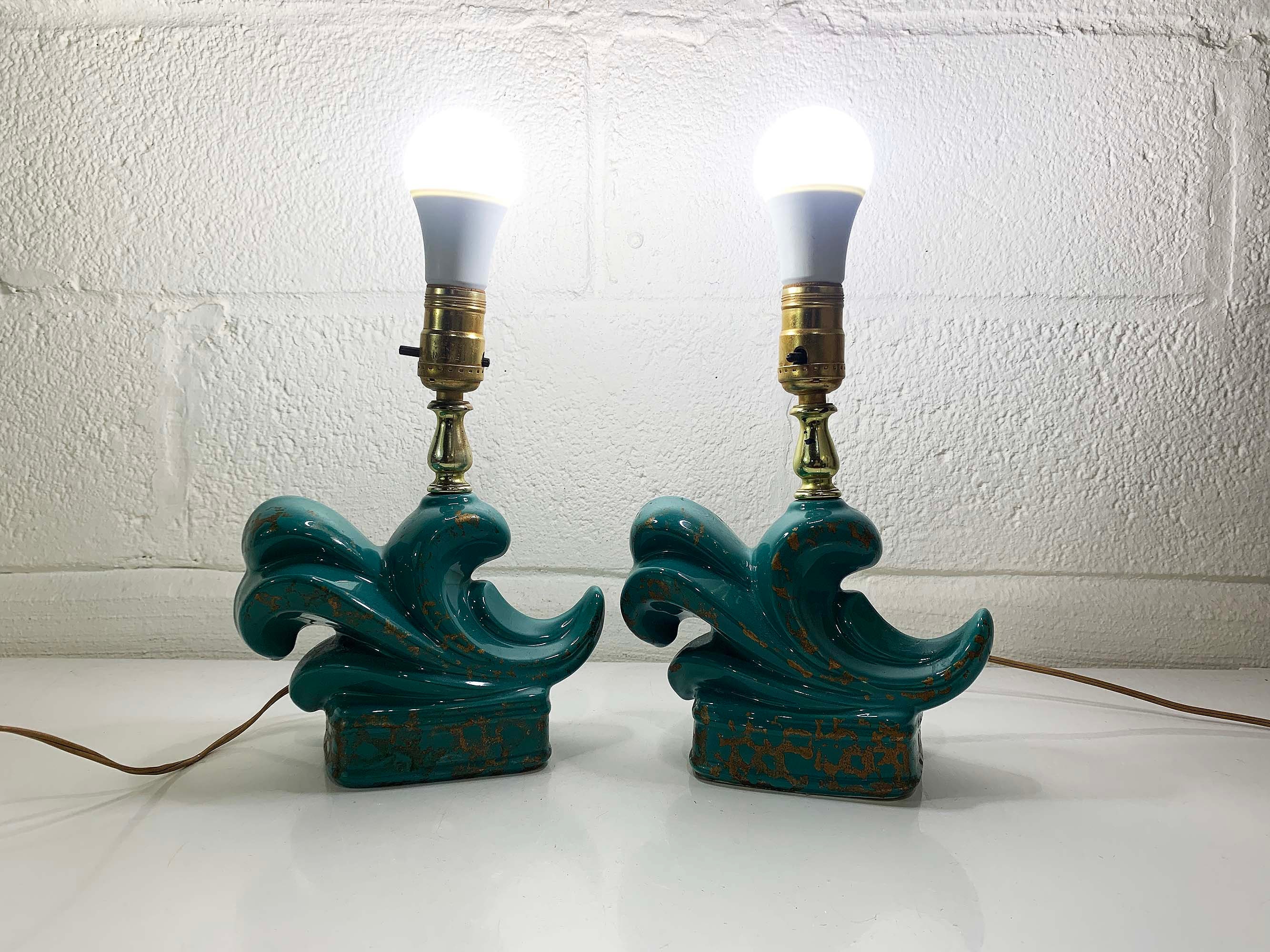 Vintage Ceramic Pair of Table Lamps Light Set Lamp Shade MCM Mad Men ...