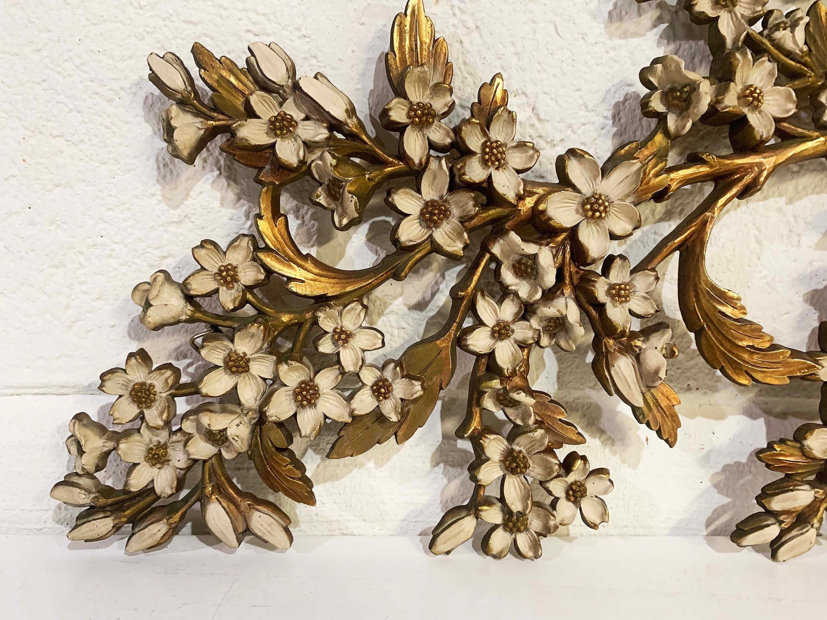 Vintage Syroco Plastic Gold Flower Branch Wall Hanging Floral Cherry ...