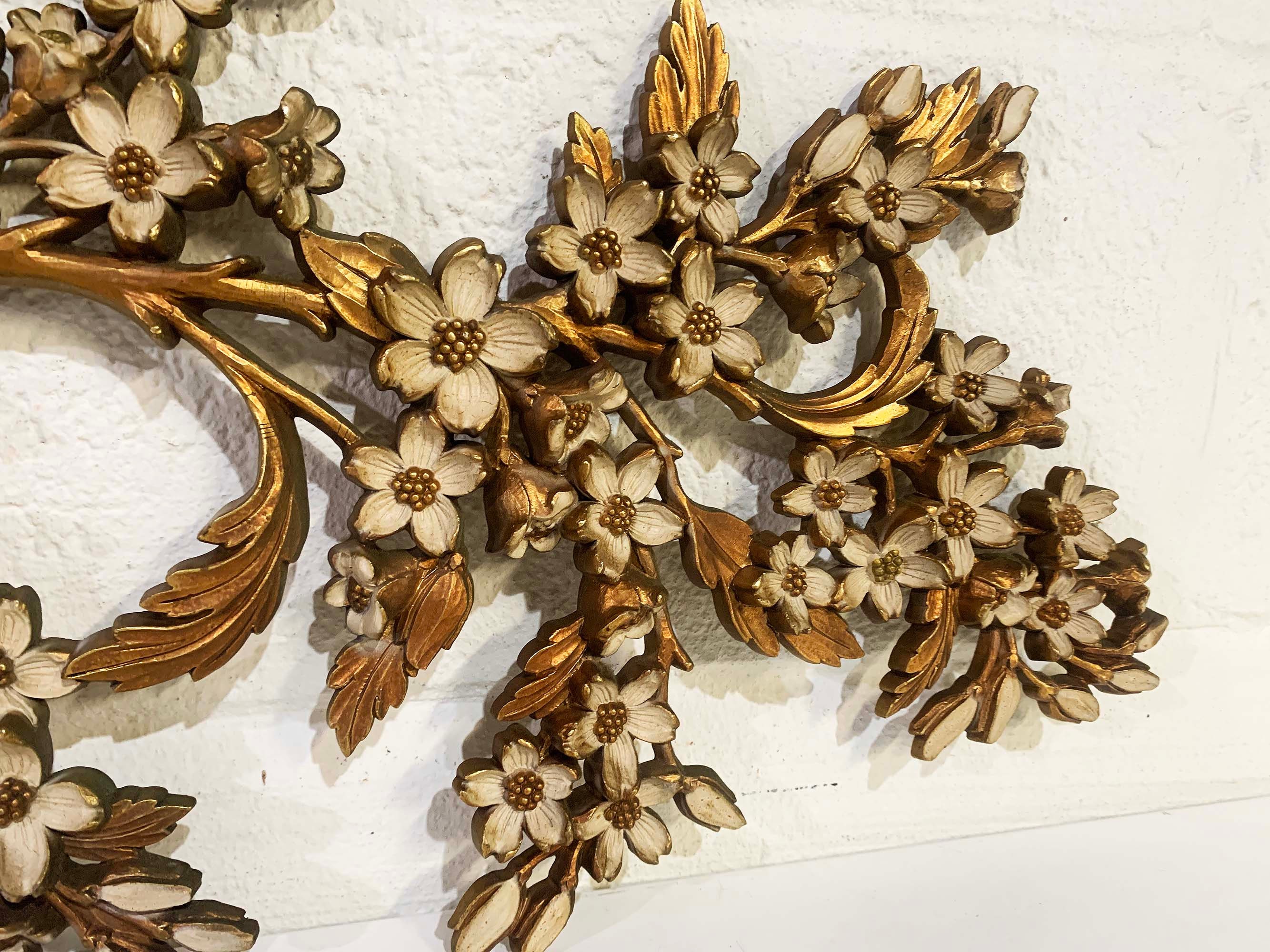 Vintage Syroco Plastic Gold Flower Branch Wall Hanging Floral Cherry ...