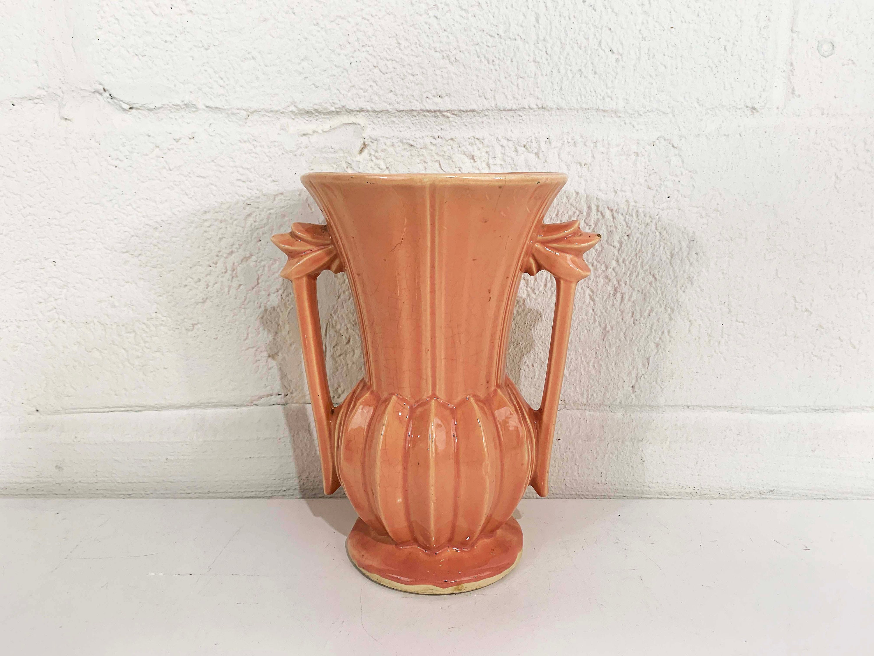 Vintage McCoy Blush Pink Vase White Pottery Baby Brush USA 1950s 50s ...