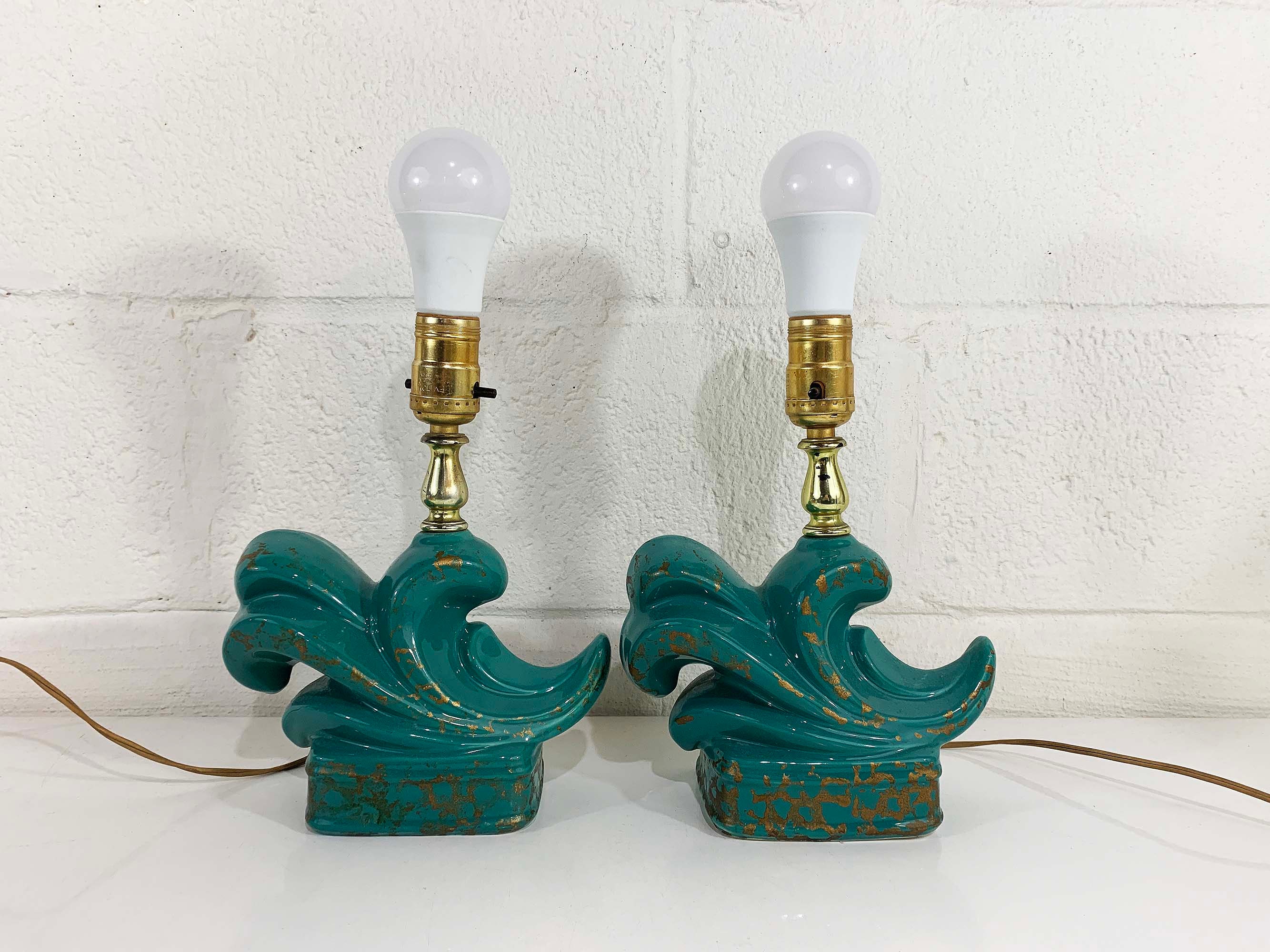 Vintage Ceramic Pair of Table Lamps Light Set Lamp Shade MCM Mad Men ...