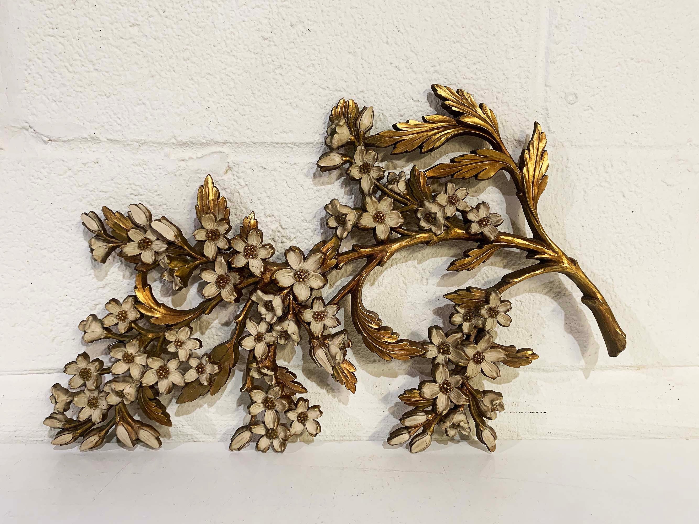Vintage Syroco Plastic Gold Flower Branch Wall Hanging Floral Cherry ...
