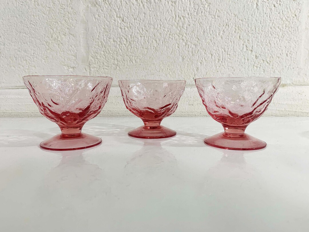 Vintage Crinkle Glass Coupe Morgantown Seneca Driftwood Glasses Set of ...